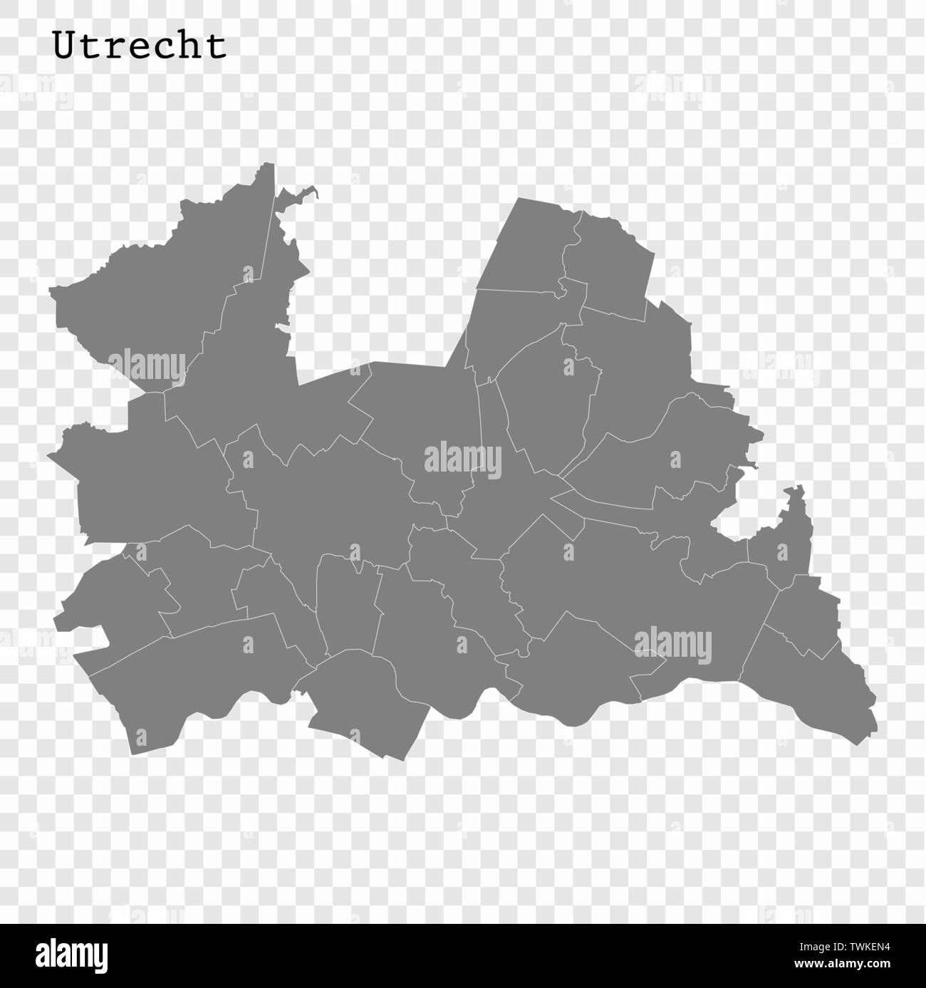 High Quality map of Utrecht is a province of Netherlands, with borders ...