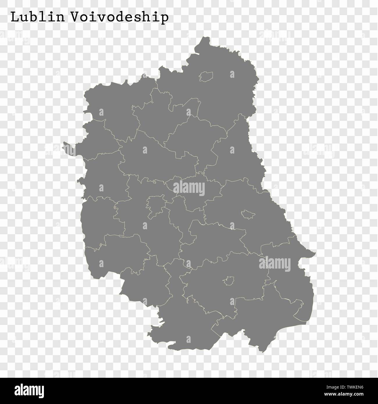 High Quality map of Lublin is a Voivodeship of Poland with borders of ...
