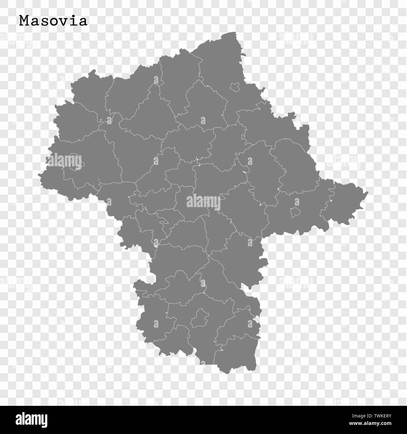 High Quality map of Masovia is a Voivodeship of Poland with borders of ...