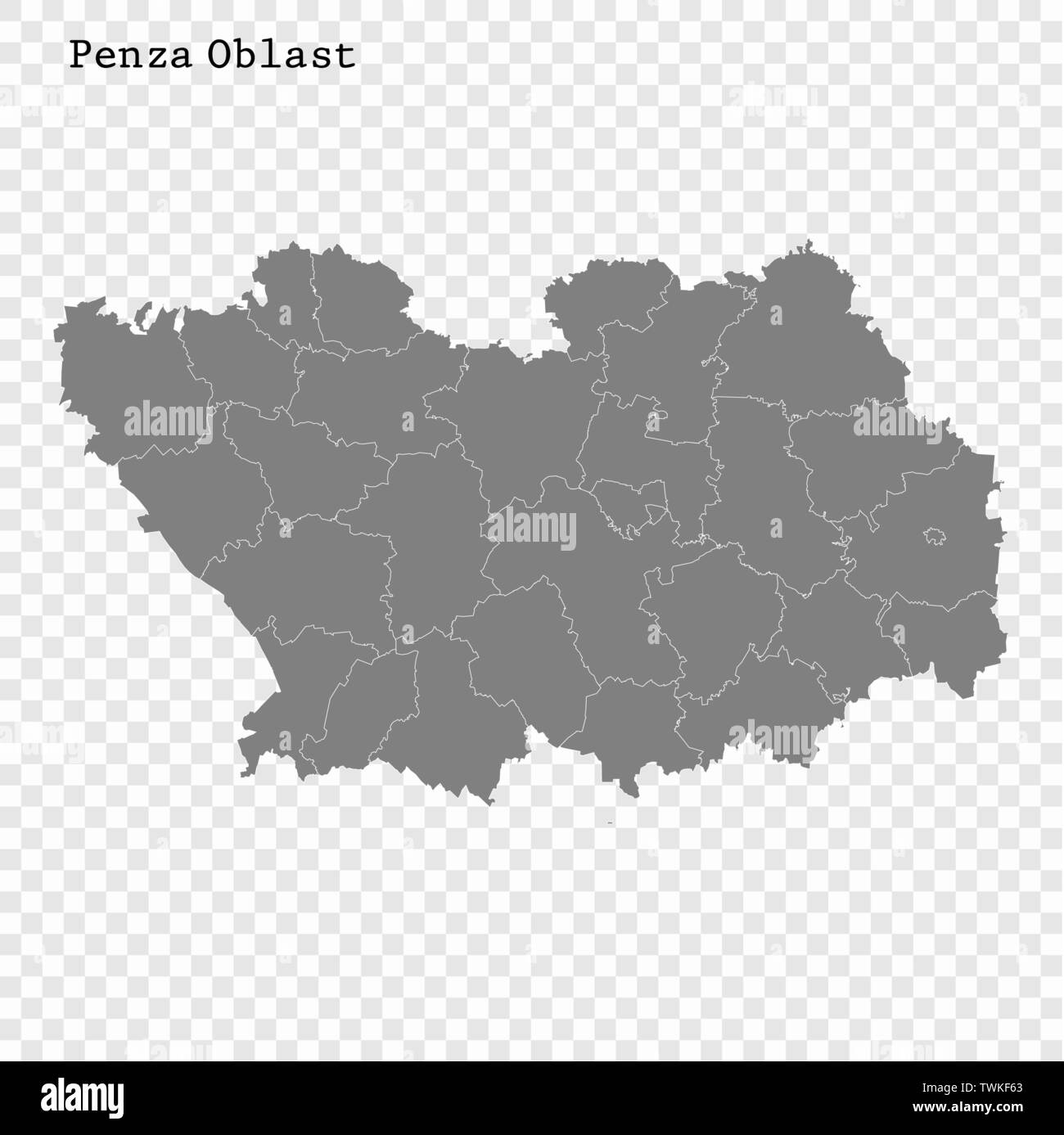 High Quality map of Penza Oblast is a region of Russia with borders of ...