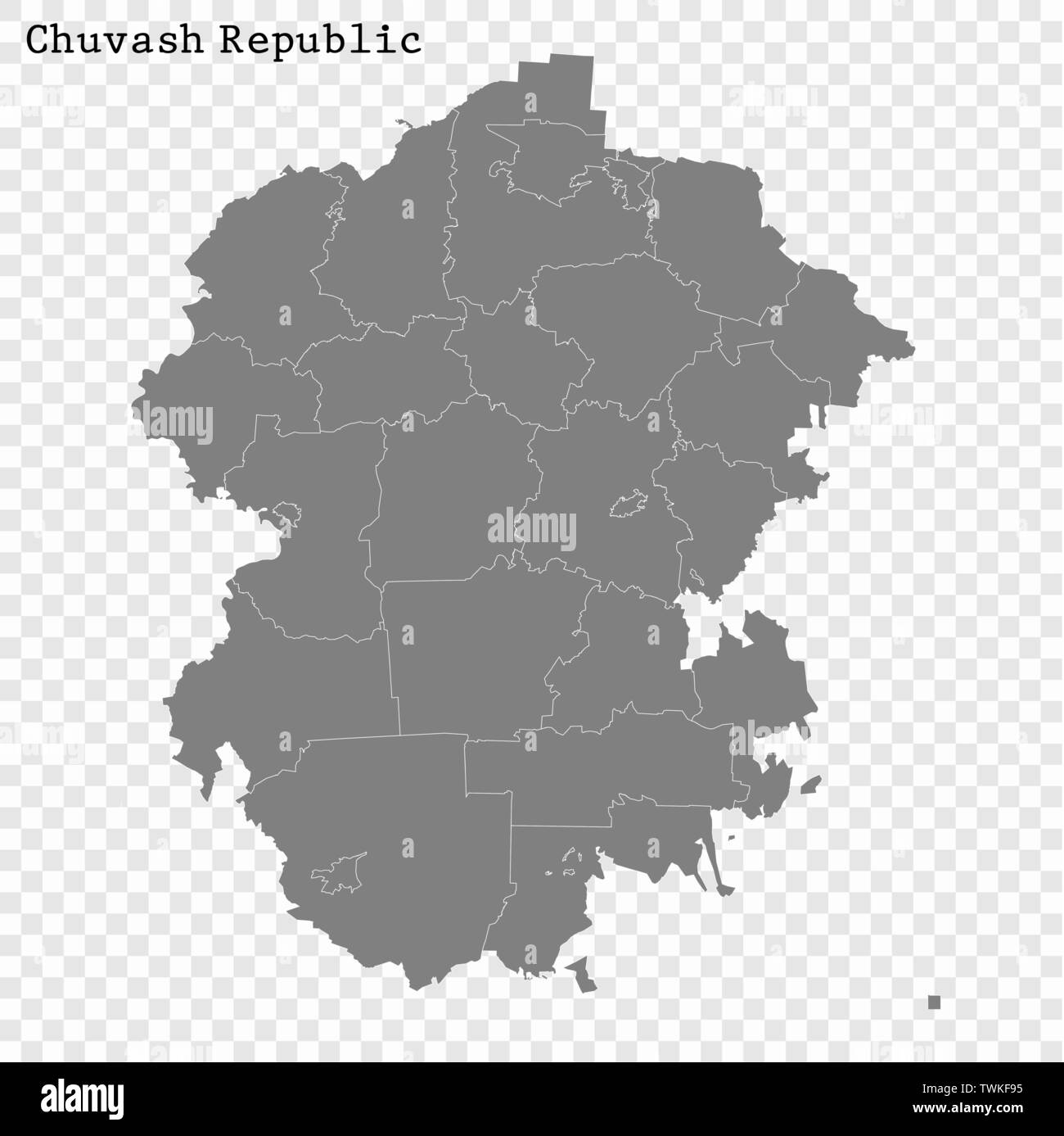 High Quality map of Chuvashia is a region of Russia with borders of the ...