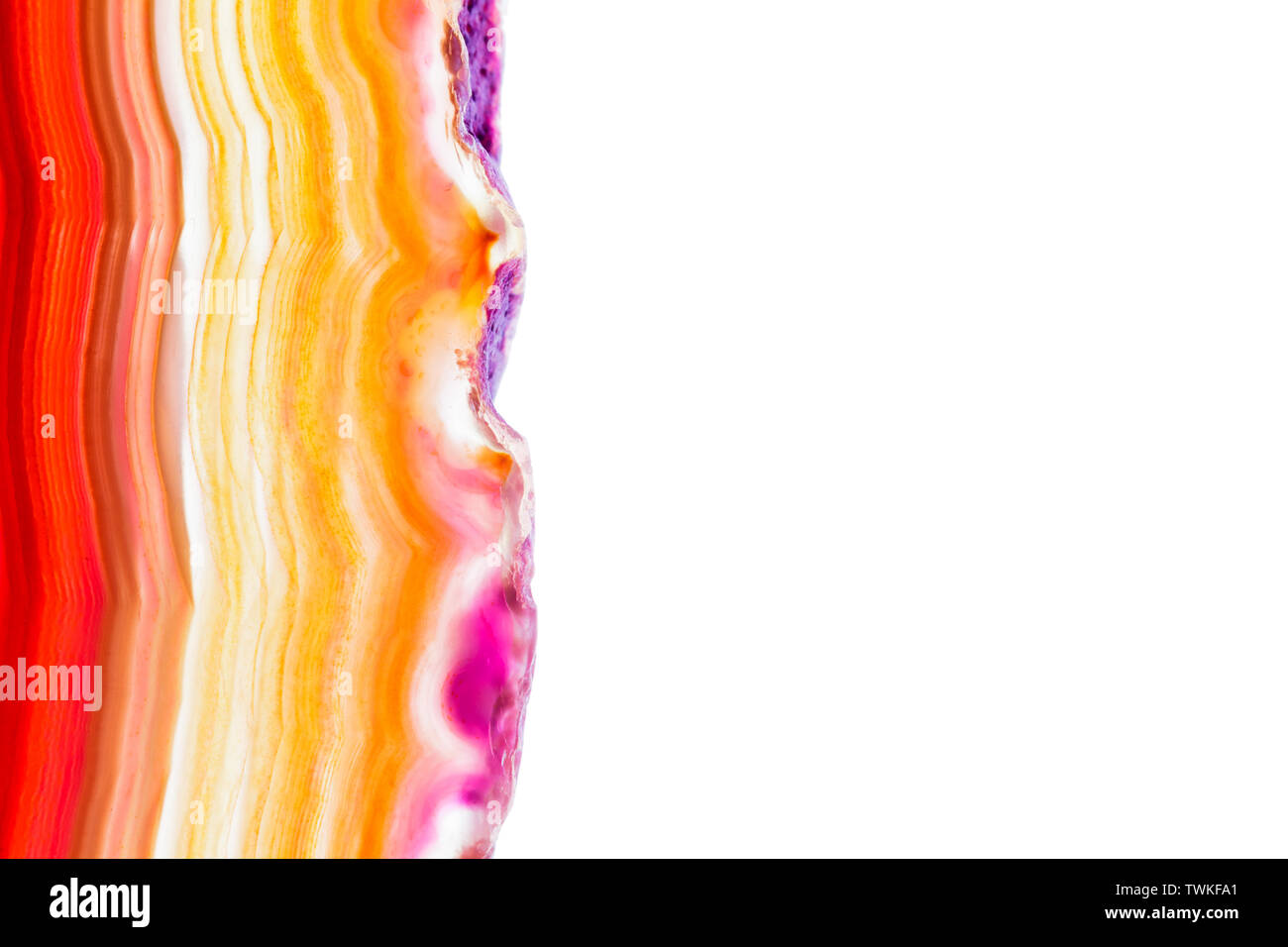 Abstract background, red orange agate slice striped mineral isolated on ...