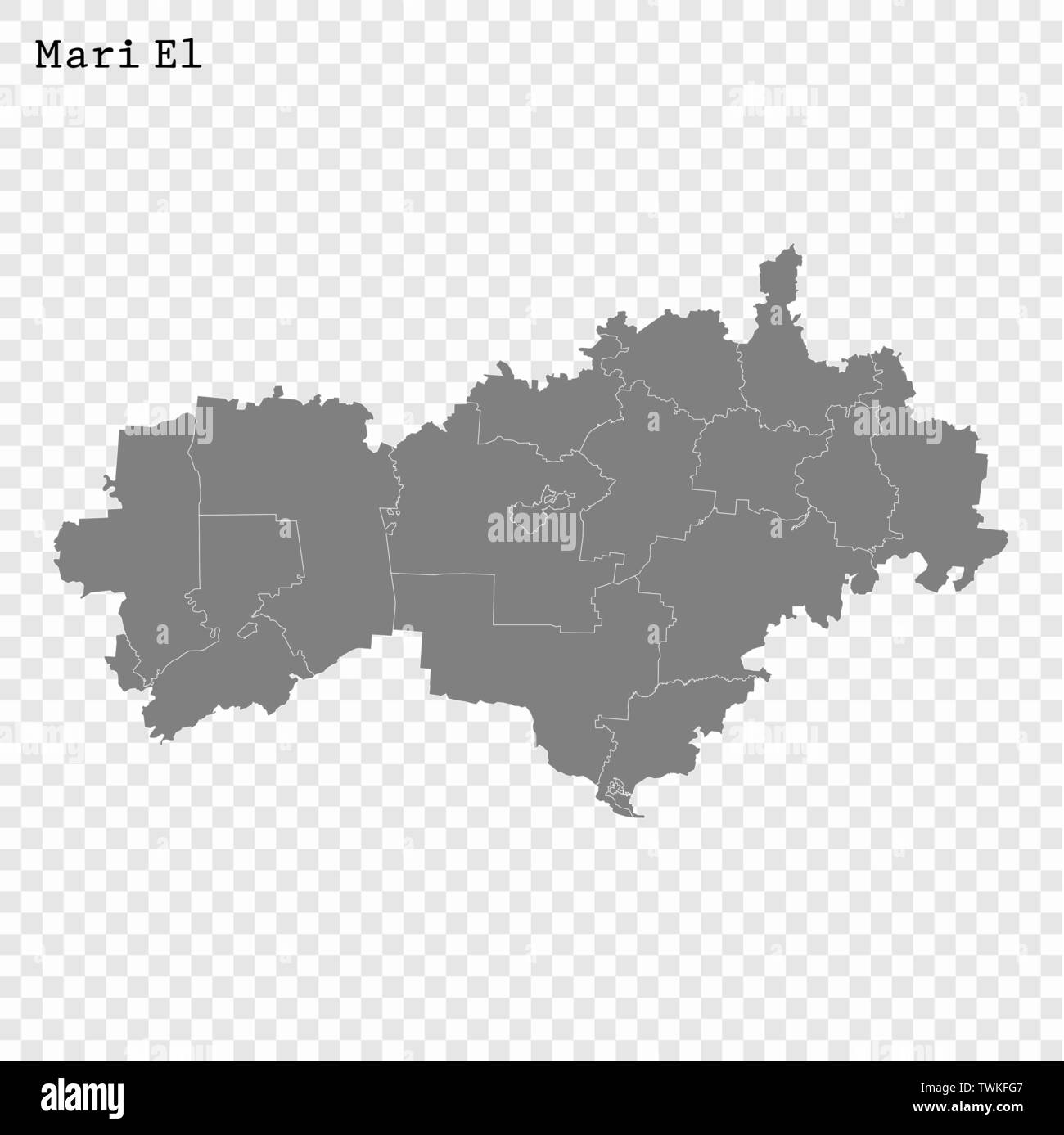 High Quality map of Mari El is a region of Russia with borders of the ...