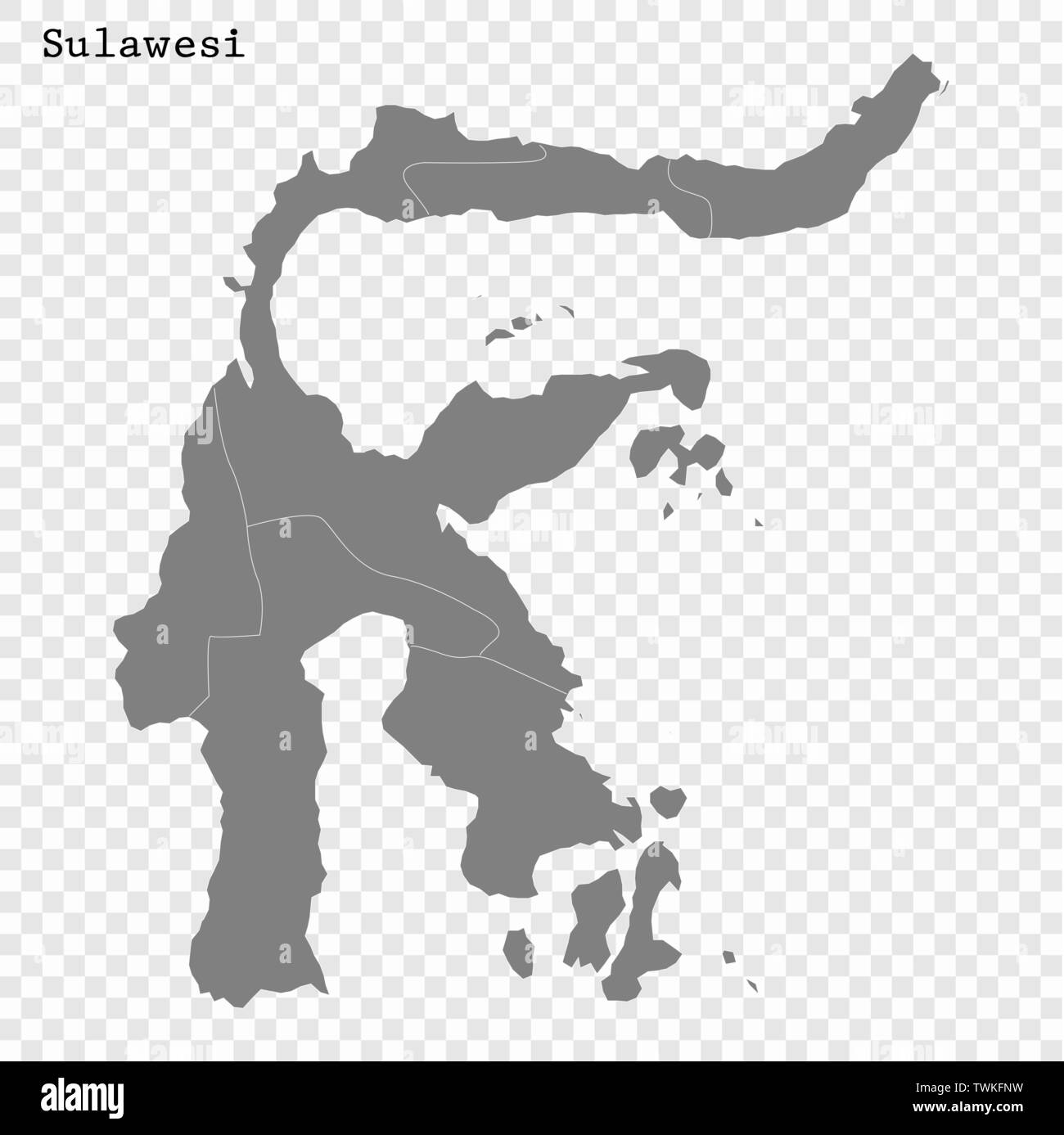 High Quality map of Sulawesi is a island of Indonesia, with borders of ...
