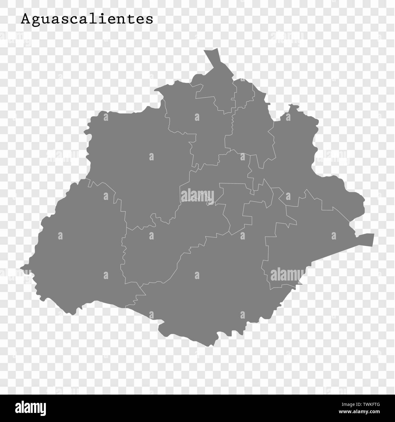 High Quality map of Aguascalientes is a state of Mexico, with borders ...