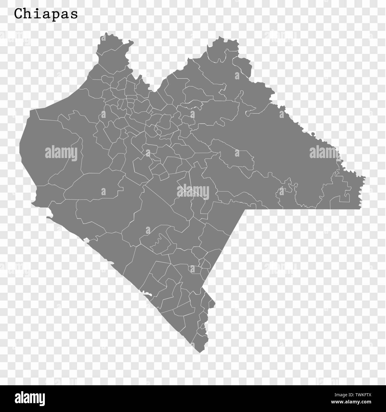 High Quality map of Chiapas is a state of Mexico, with borders of the ...