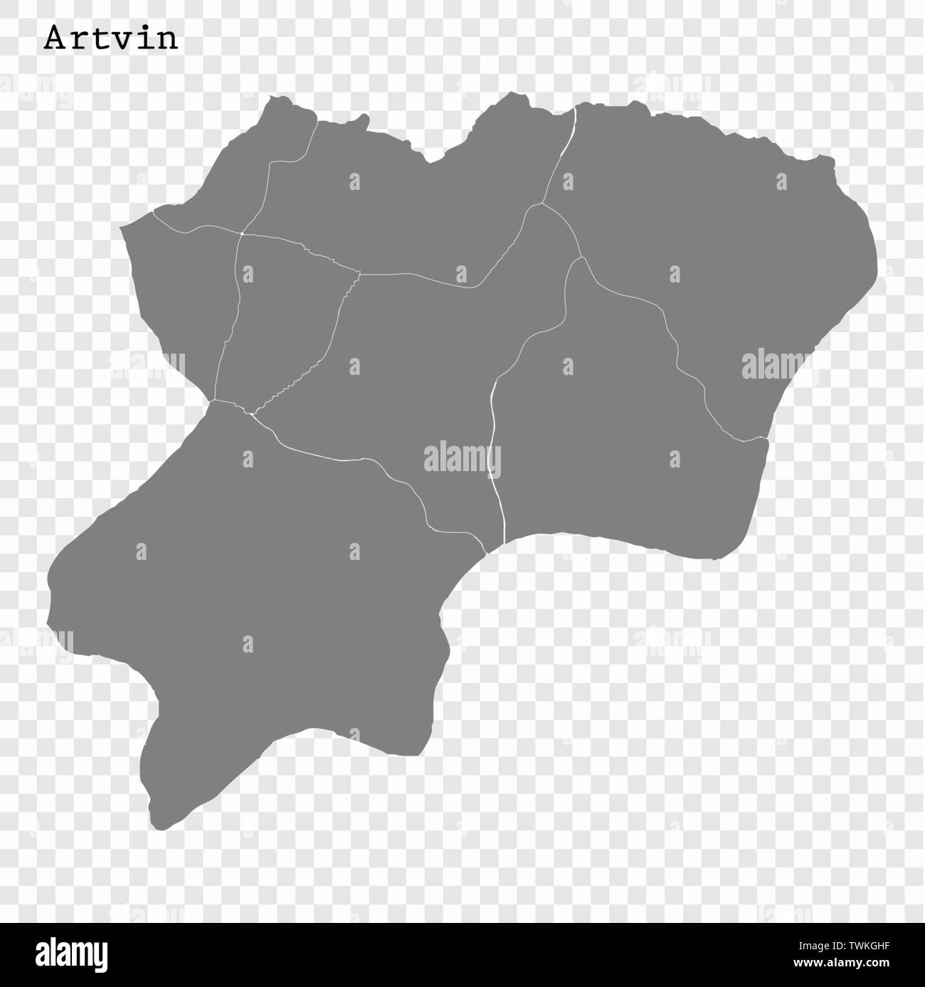 High Quality map of Artvin is a province of Turkey, with borders of the ...