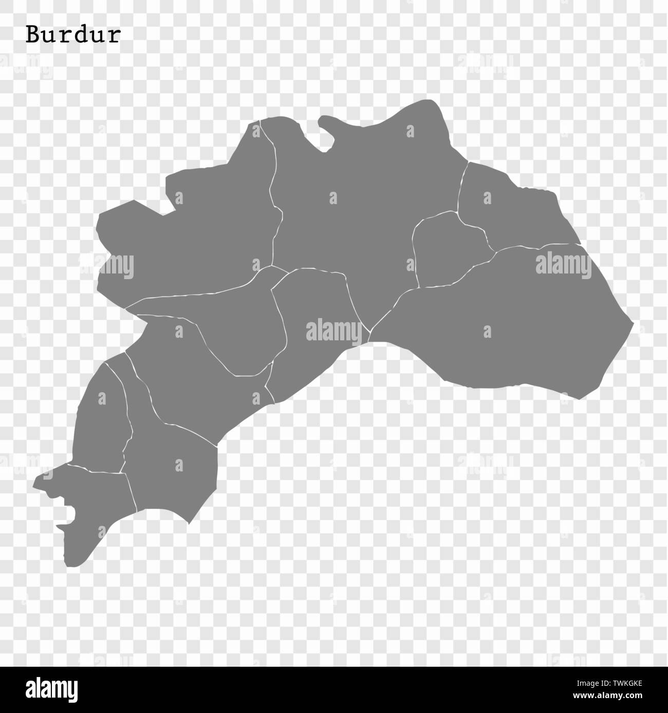 High Quality map of Burdur is a province of Turkey, with borders of the ...