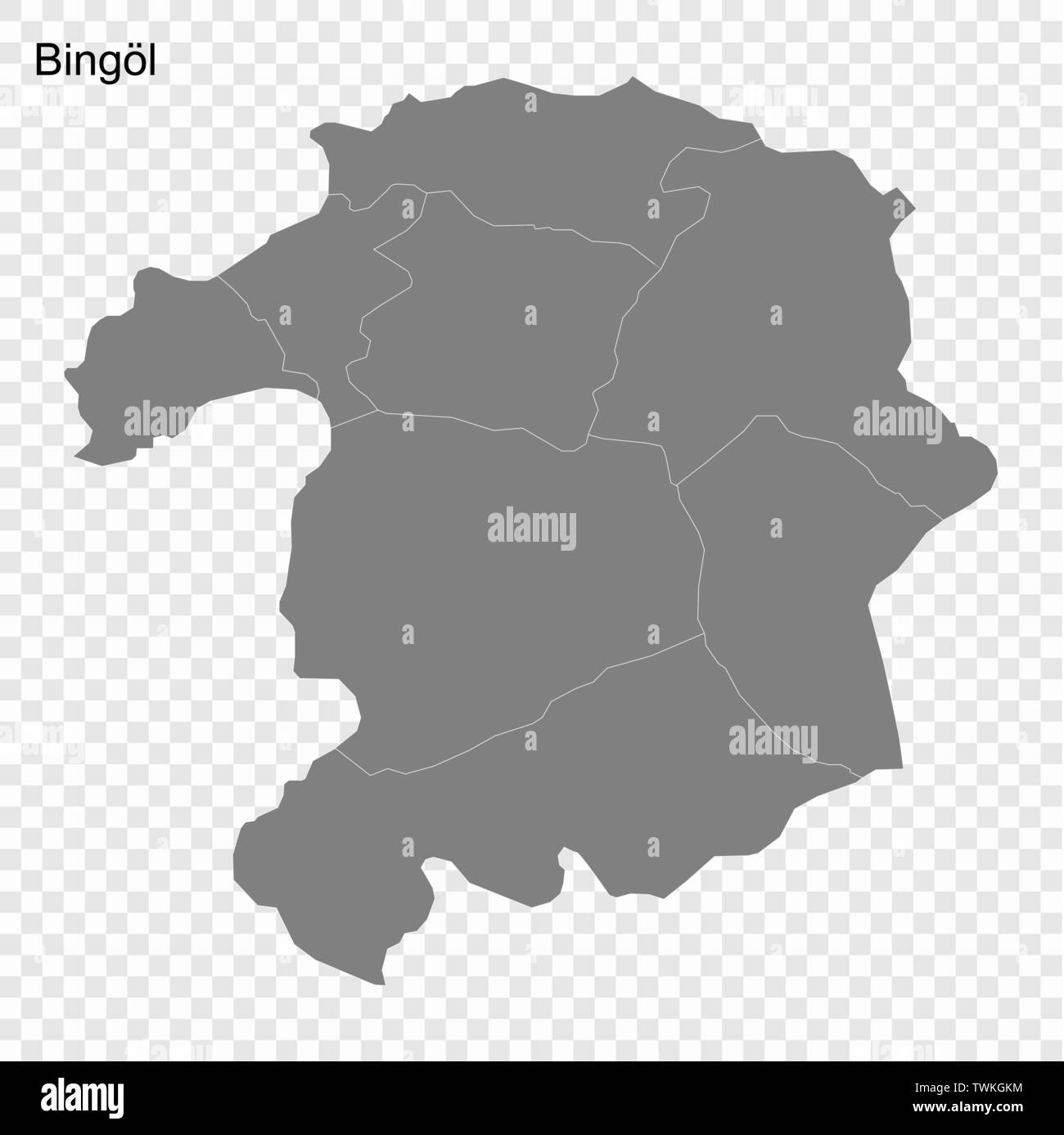High Quality map of Bingol is a province of Turkey, with borders of the ...