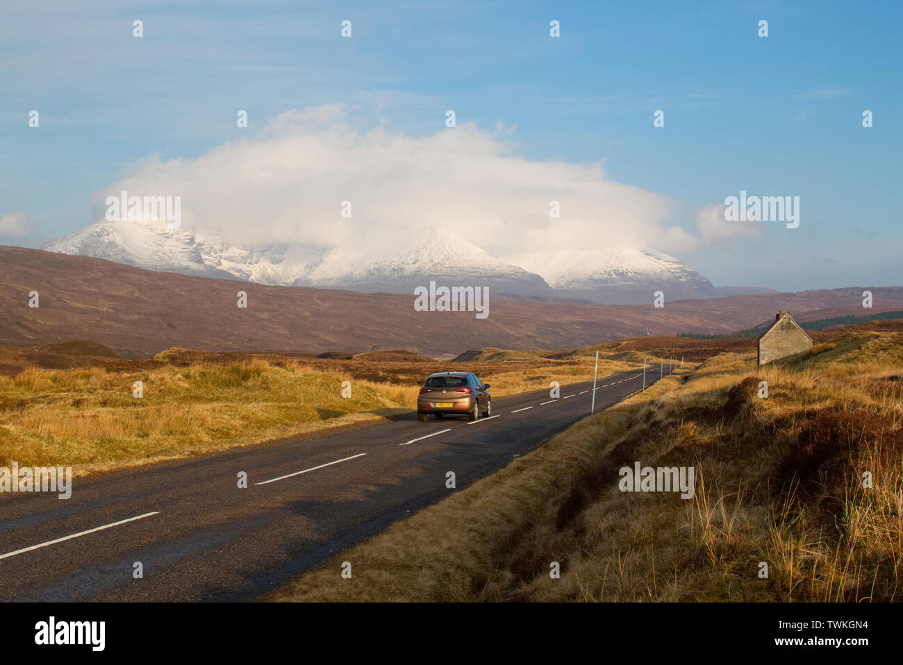 Car on remote A832 road in Wester Ross Stock Photo - Alamy