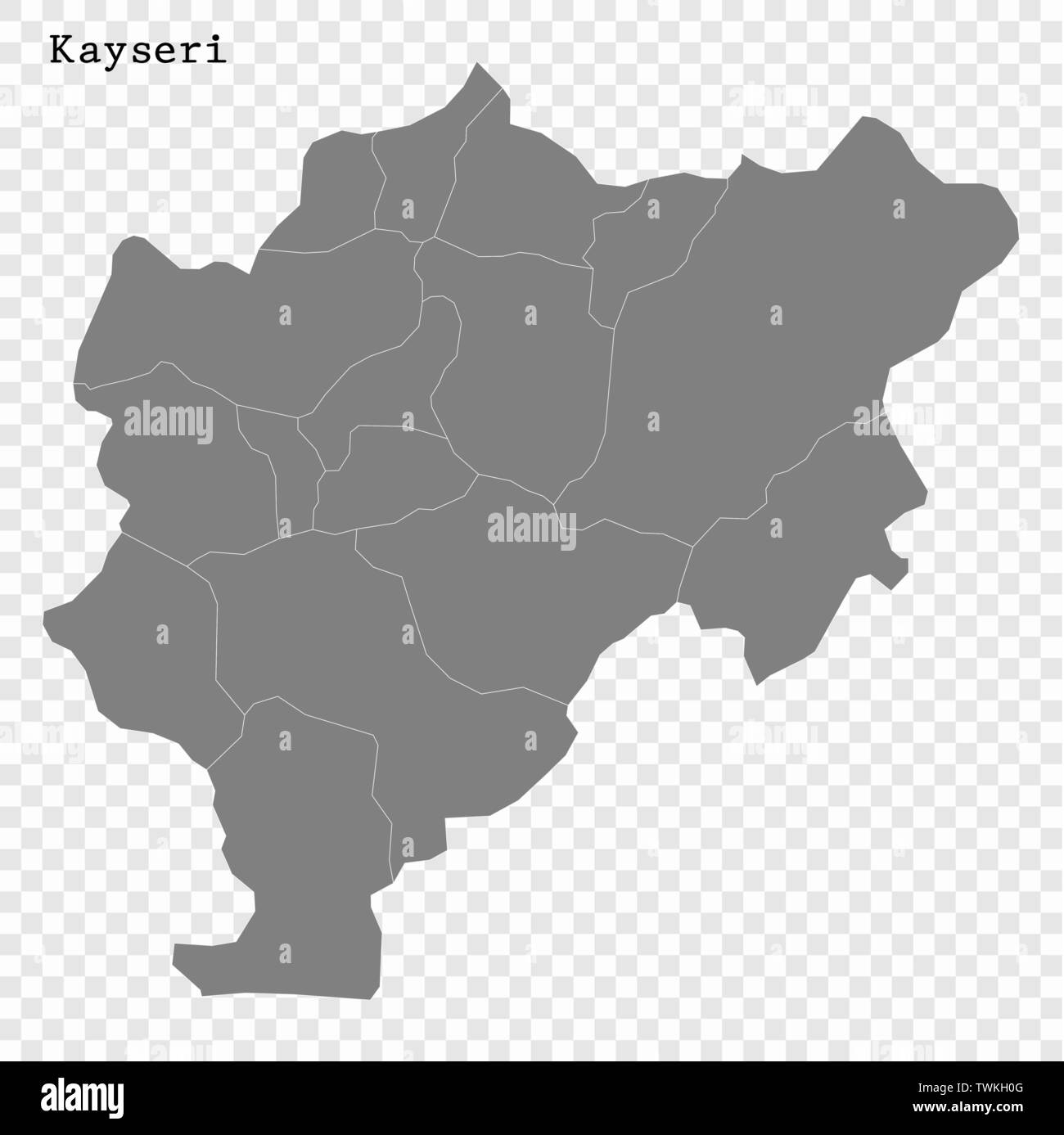 High Quality map of Kayseri is a province of Turkey, with borders of the Districts Stock Vector ...