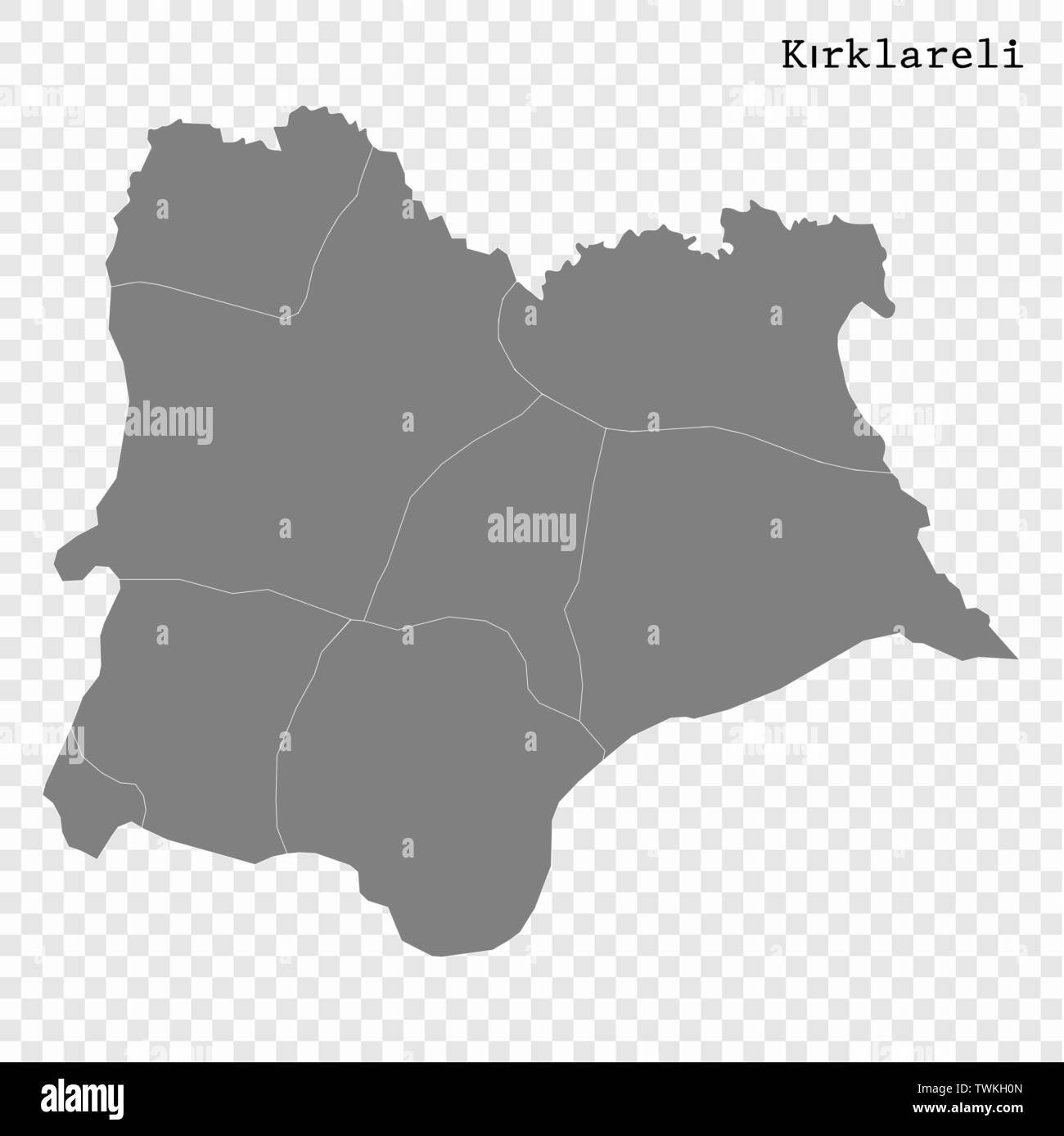 High Quality map of Kirklareli is a province of Turkey, with borders of the Districts Stock ...