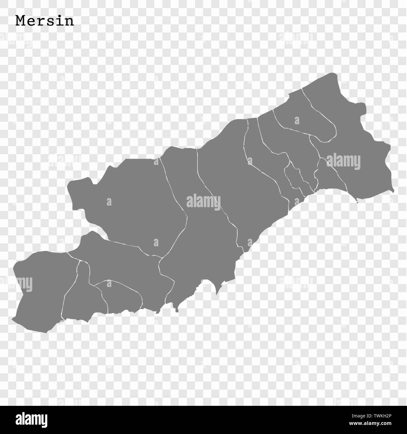 High Quality map of Mersin is a province of Turkey, with borders of the ...