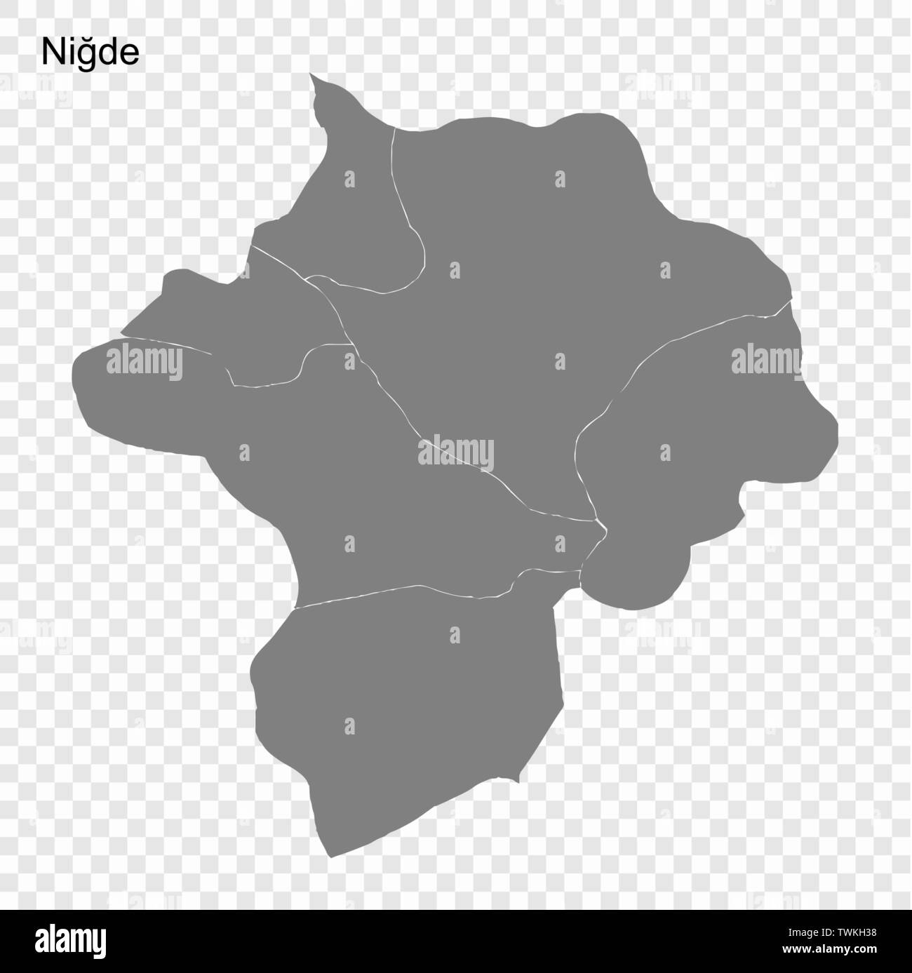 High Quality map of Nigde is a province of Turkey, with borders of the ...