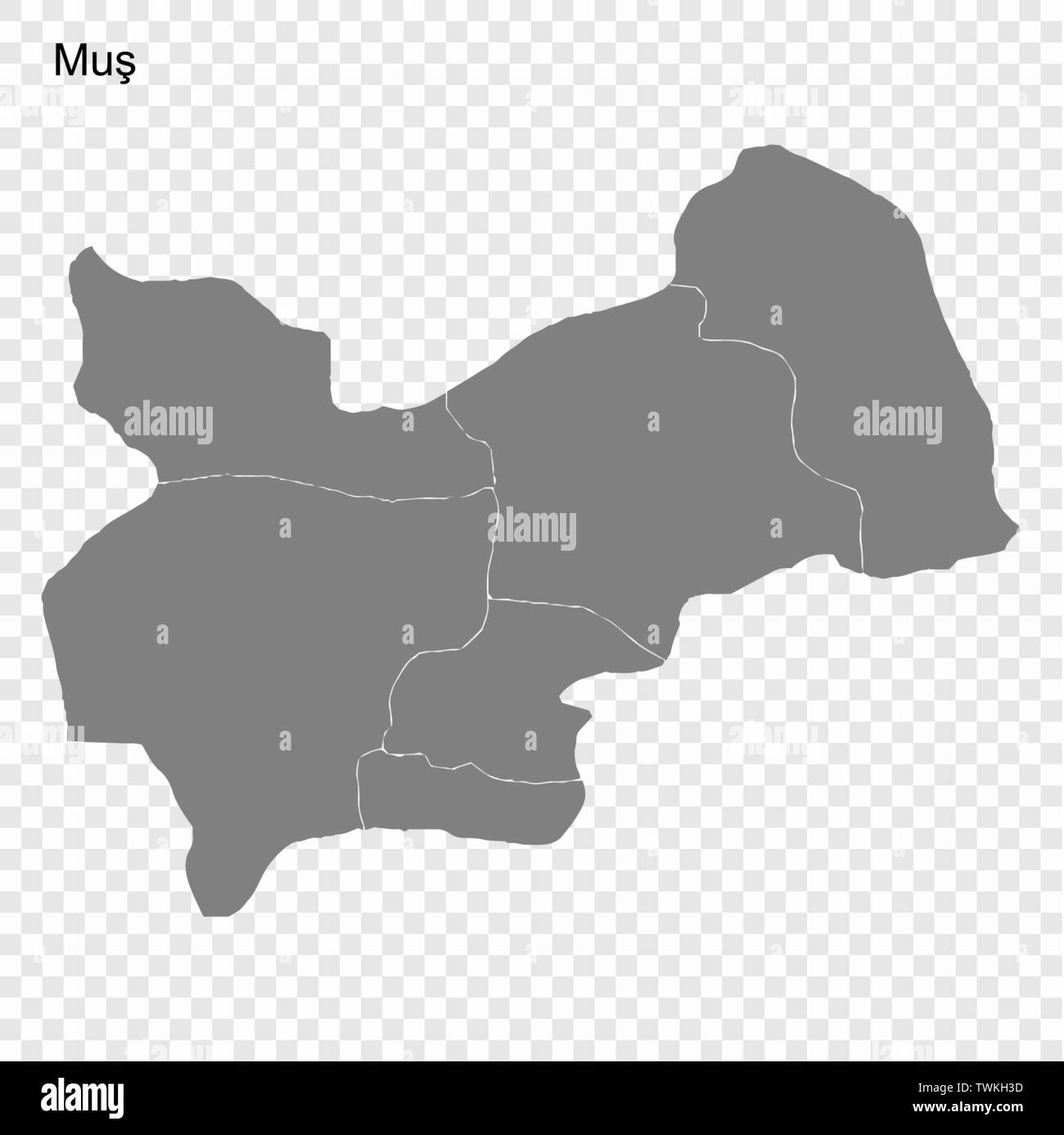 High Quality map of Mus is a province of Turkey, with borders of the ...