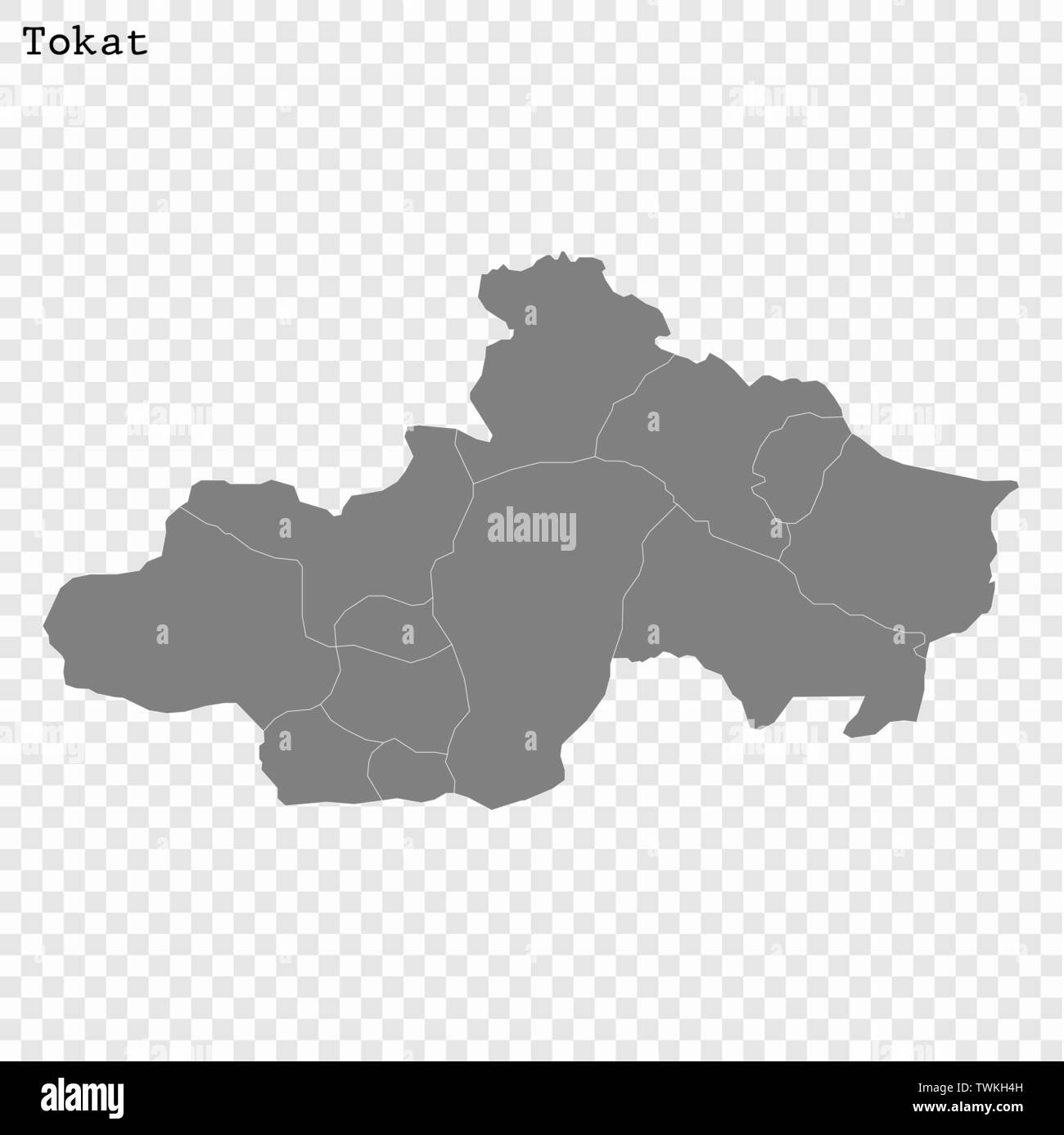 High Quality map of Tokat is a province of Turkey, with borders of the ...