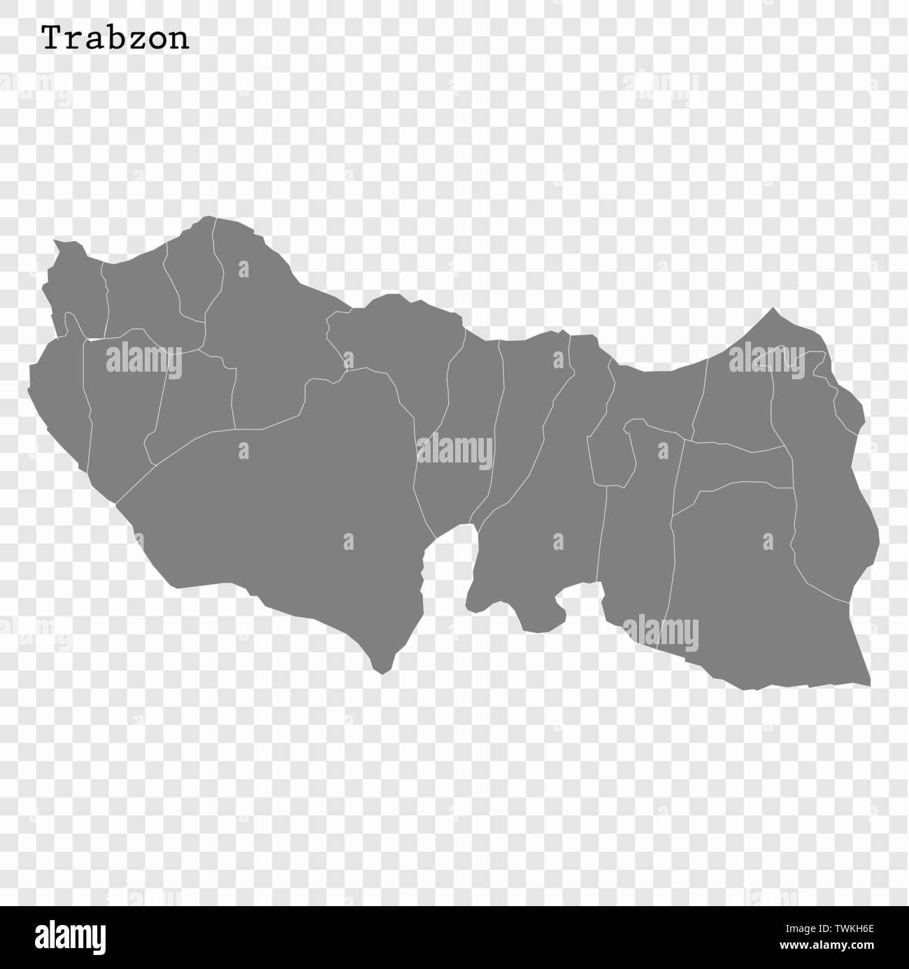 High Quality map of Trabzon is a province of Turkey, with borders of ...