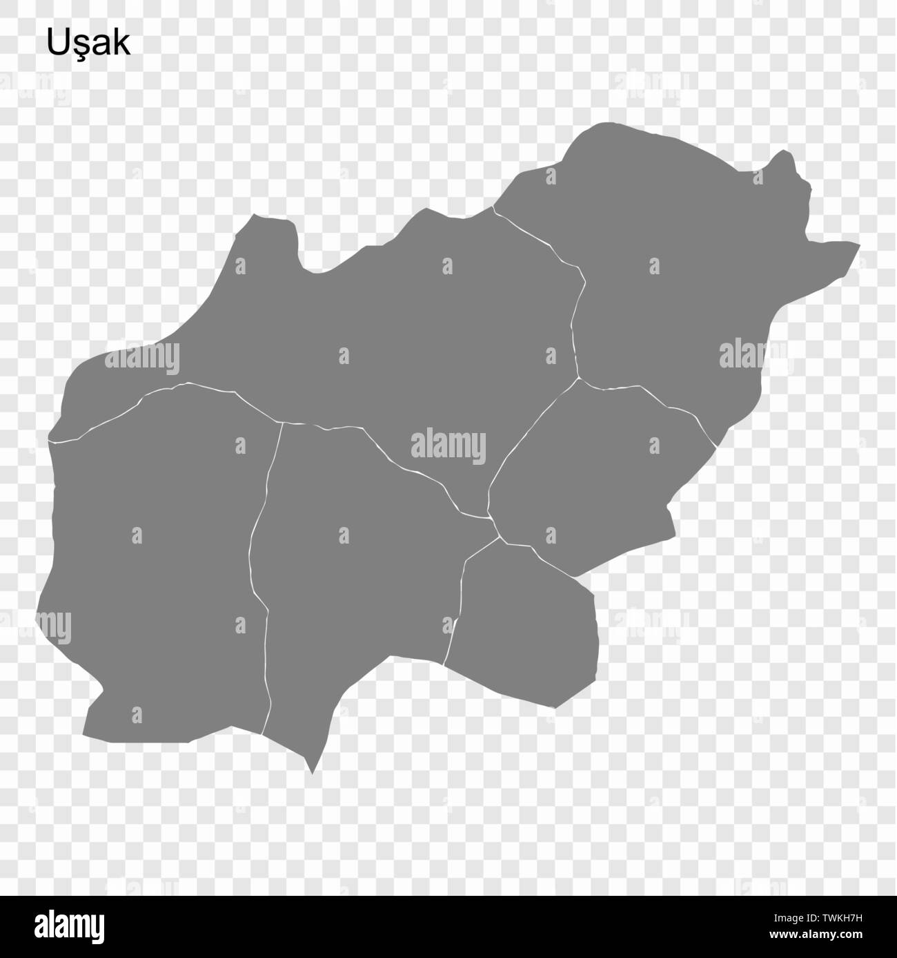 High Quality map of Usak is a province of Turkey, with borders of the Districts Stock Vector ...