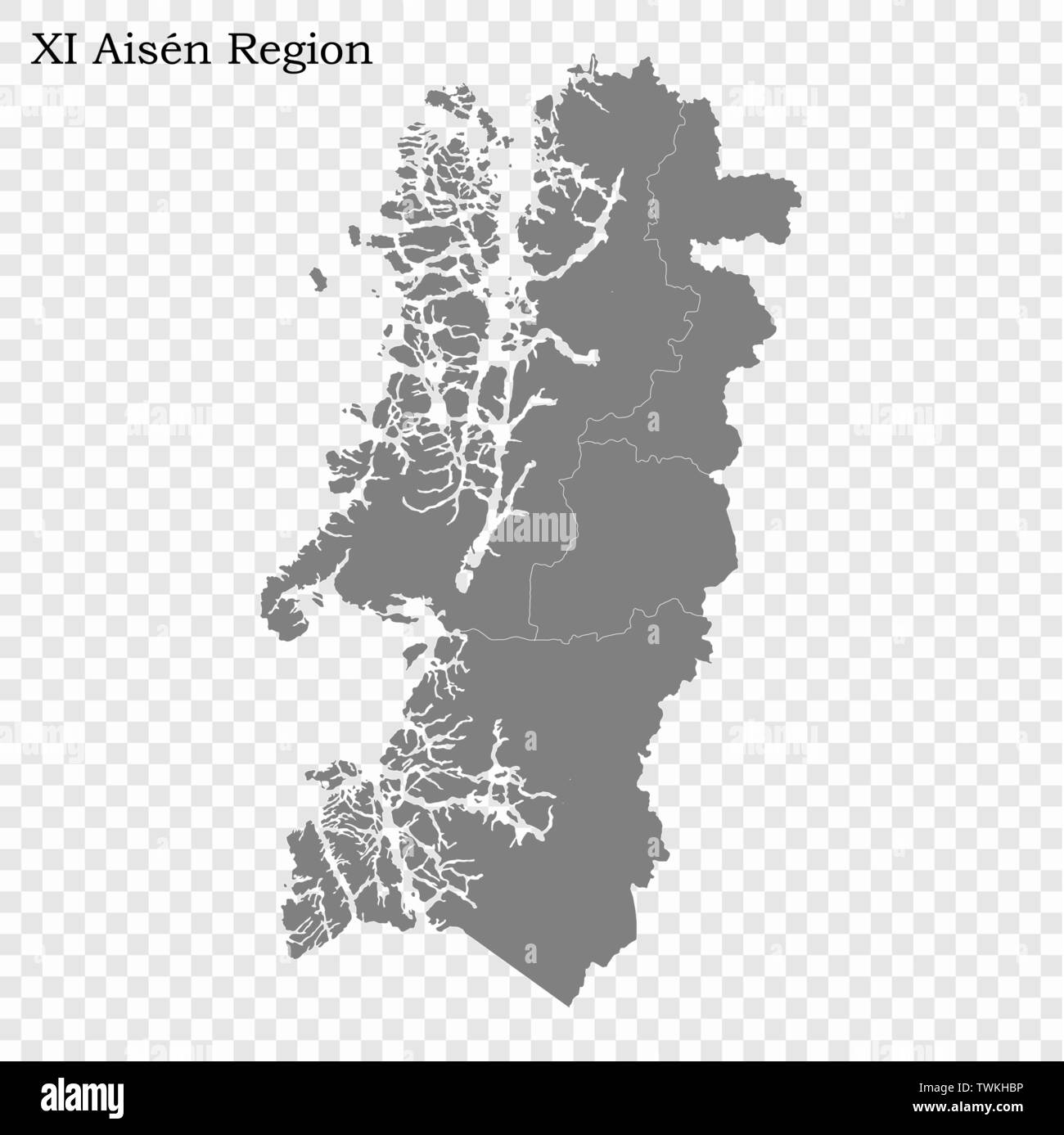 High Quality map of Aysen is a region of Chile, with borders of the ...