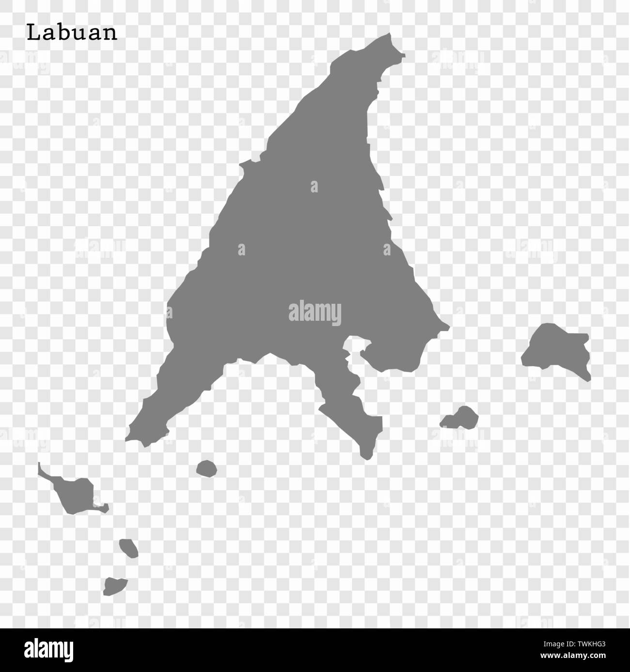 High Quality map of Labuan is a state of Malaysia, with borders of the ...