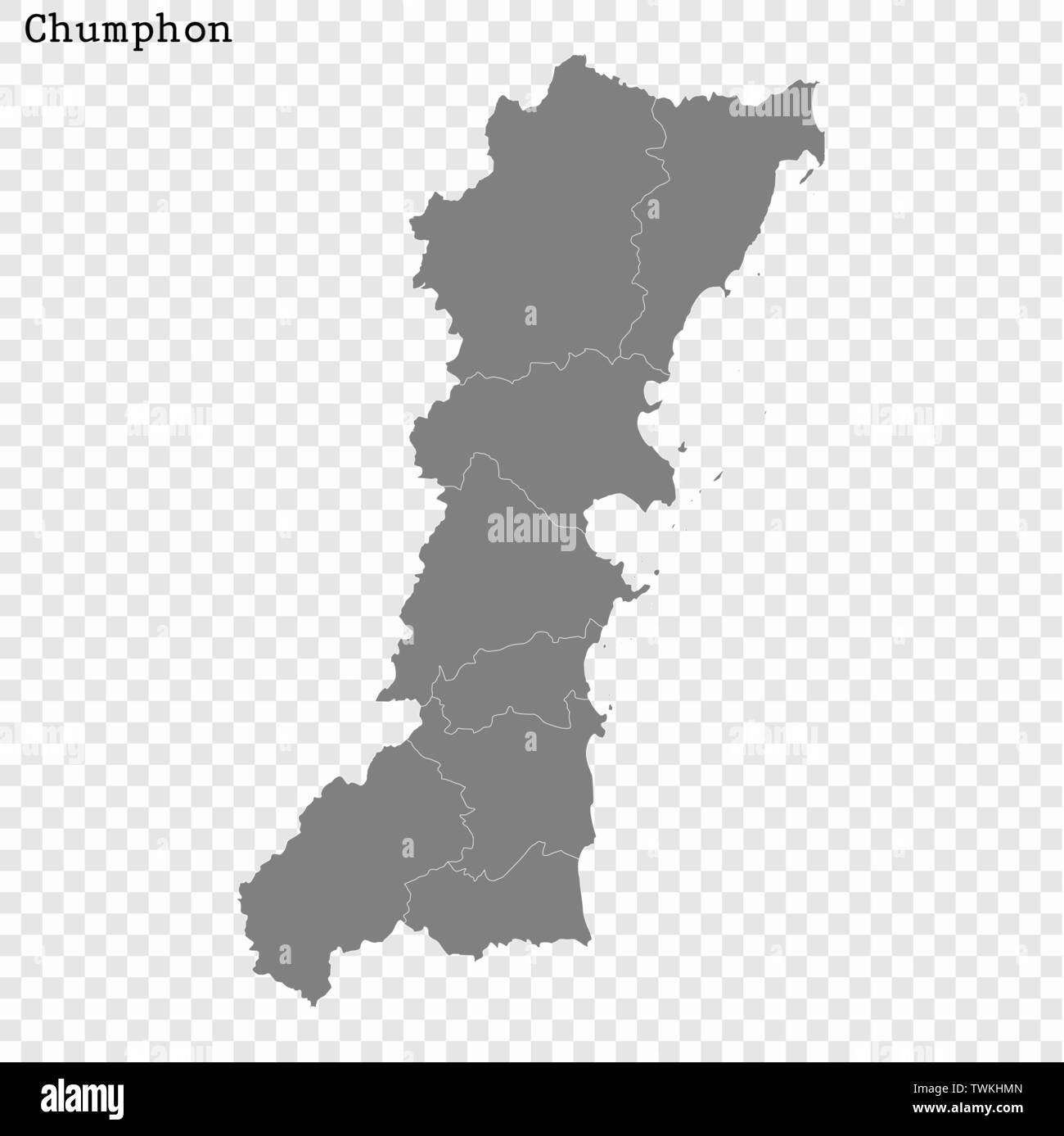 High Quality map of Chumphon is a province of Thailand, with borders of ...