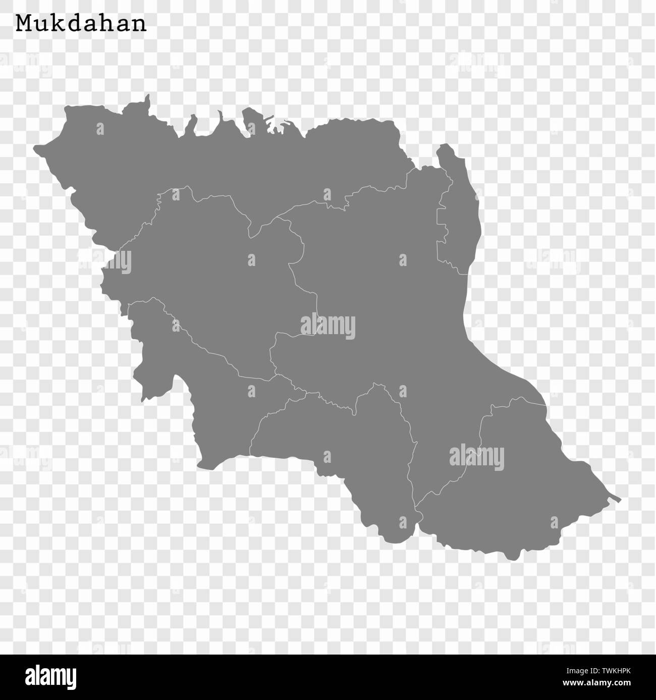 High Quality map of Mukdahan is a province of Thailand, with borders of ...