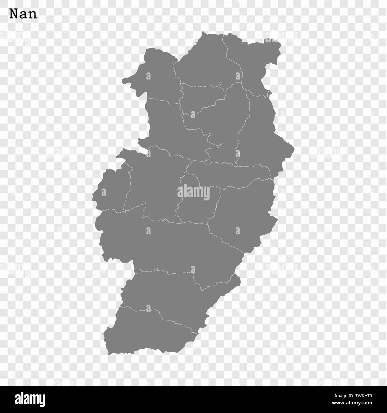 High Quality map of Nan is a province of Thailand, with borders of the ...
