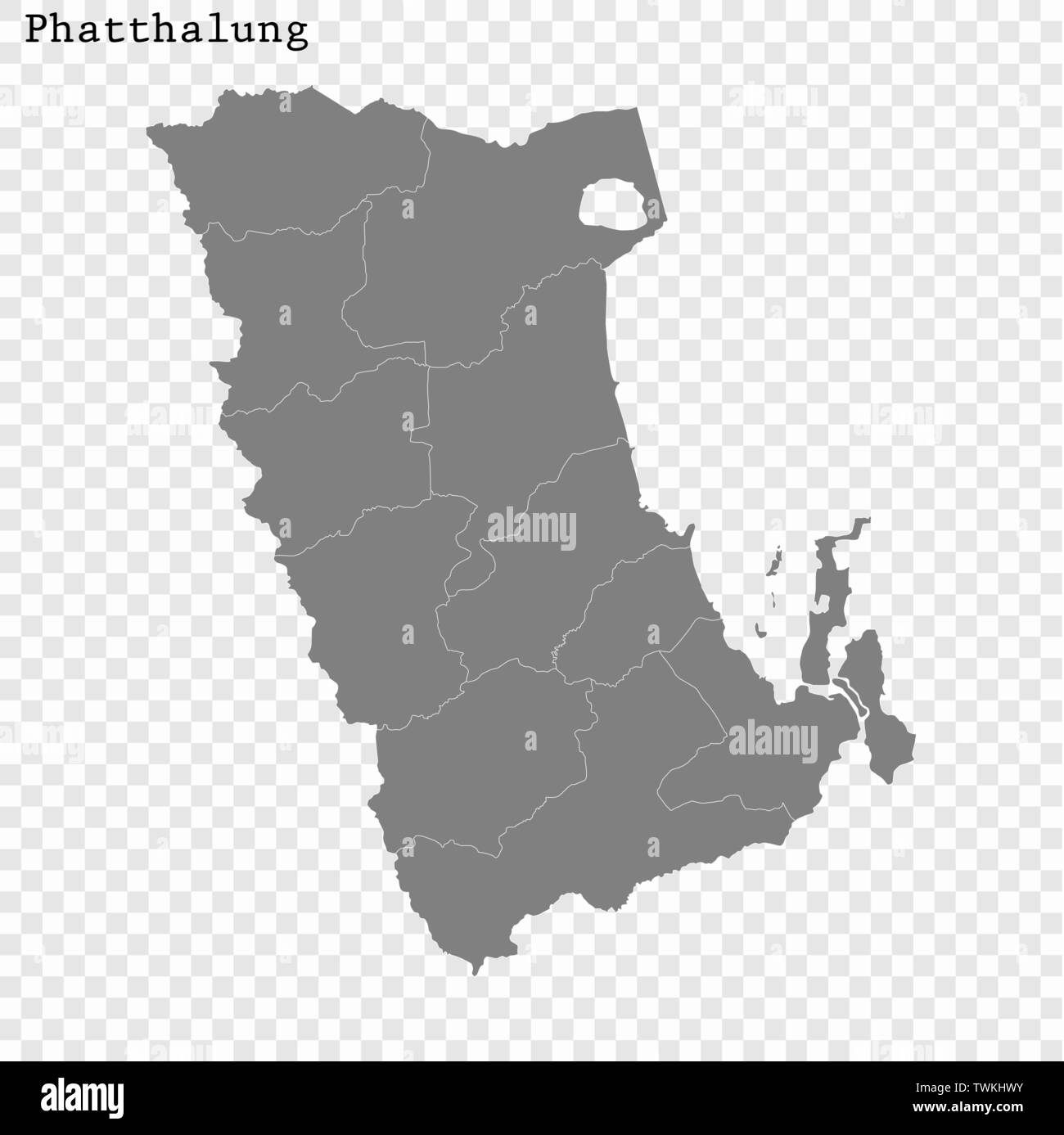 High Quality map of Phatthalung is a province of Thailand, with borders ...