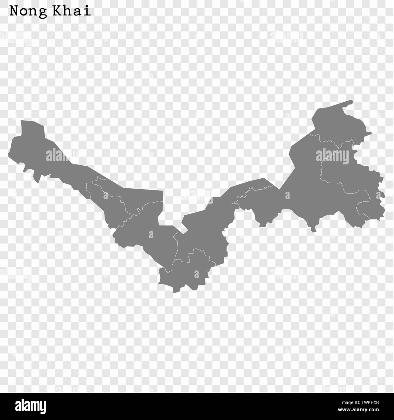 High Quality map of Nong Khai is a province of Thailand, with borders ...