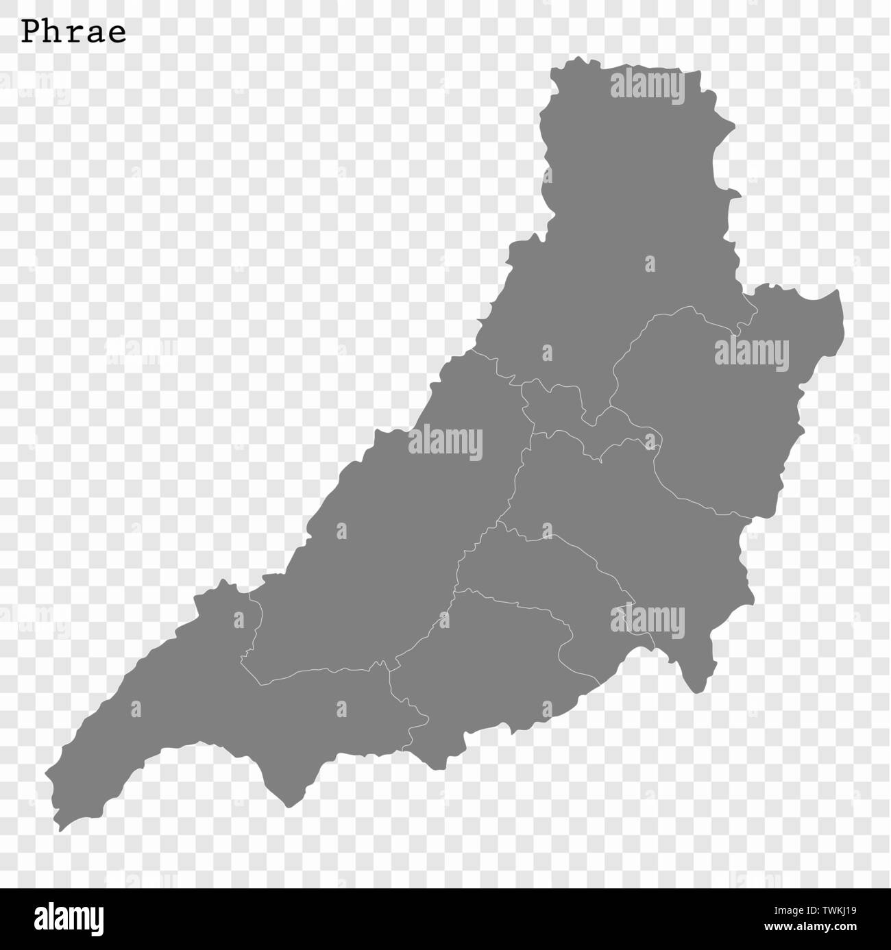 High Quality map of Phrae is a province of Thailand, with borders of ...