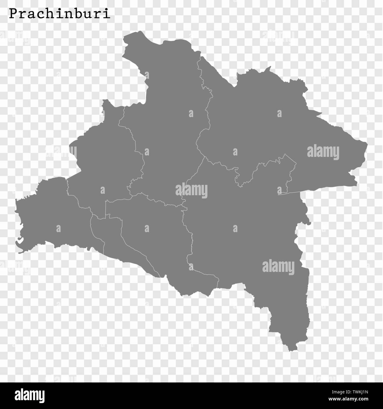 High Quality map of Prachinburi is a province of Thailand, with borders ...