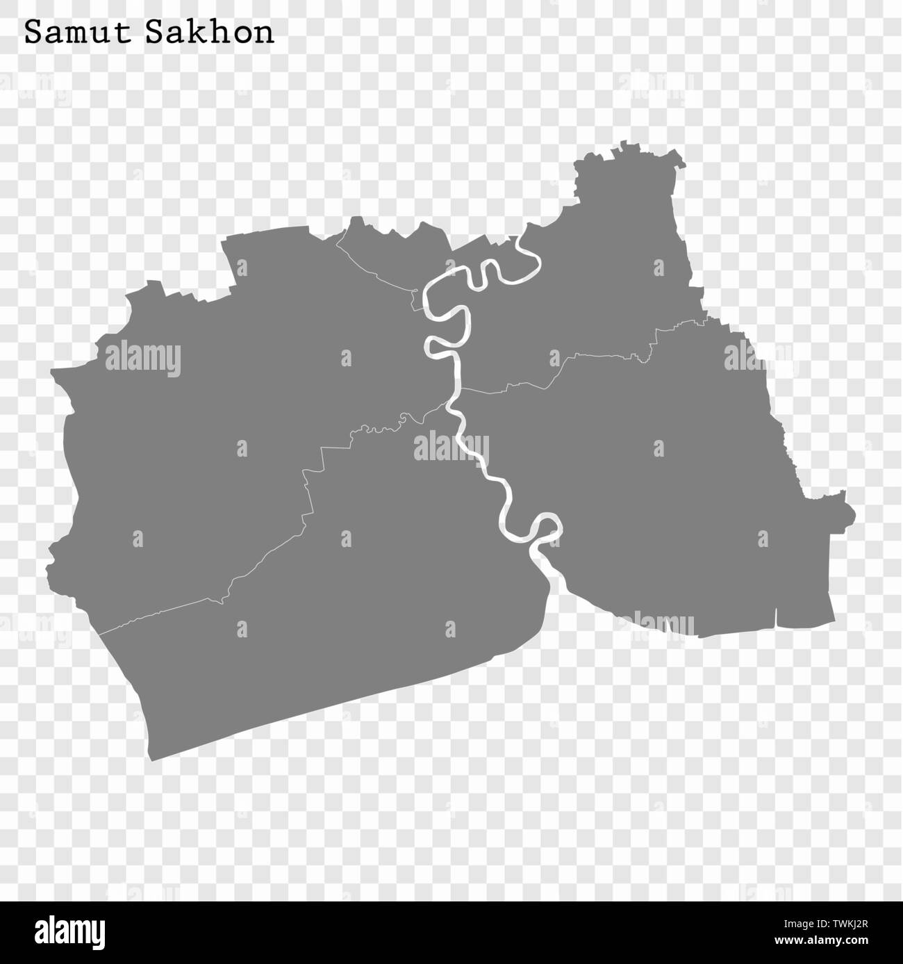 High Quality map of Samut Sakhon is a province of Thailand, with borders of the districts Stock ...