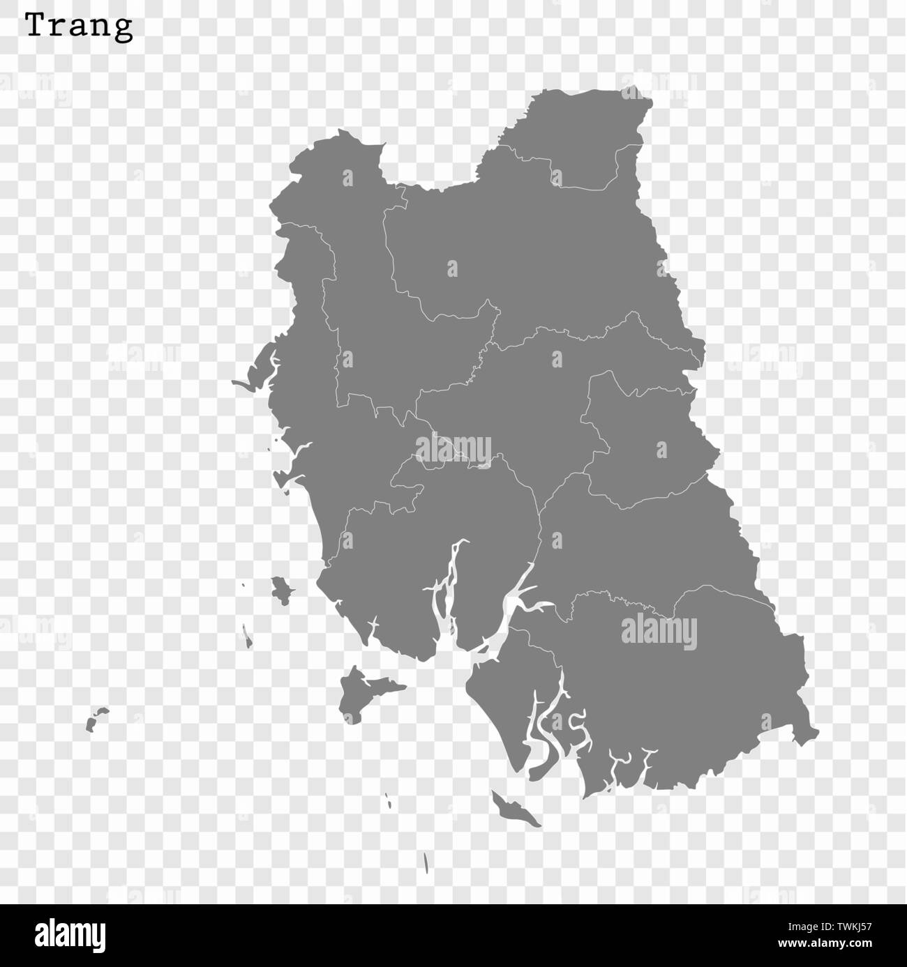 High Quality map of Trang is a province of Thailand, with borders of ...