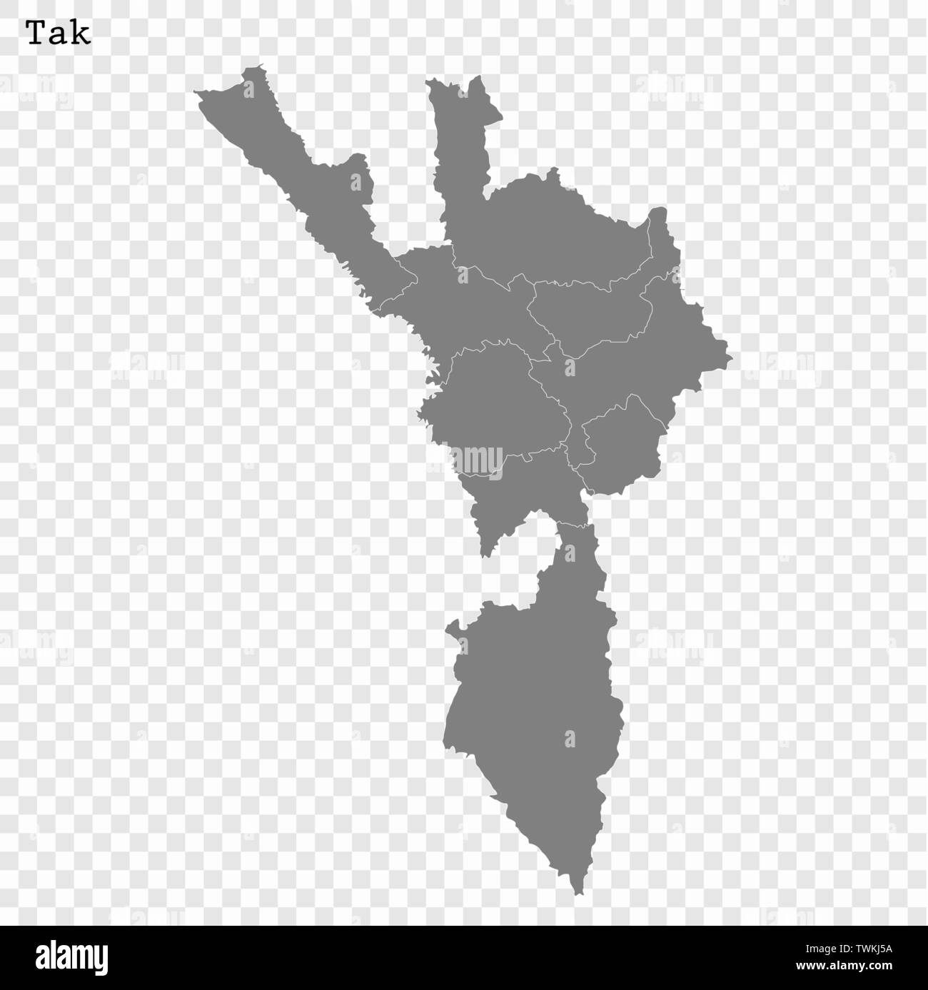 High Quality map of Tak is a province of Thailand, with borders of the ...