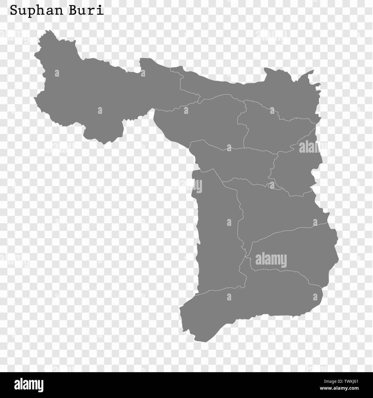 High Quality map of Suphan Buri is a province of Thailand, with borders ...
