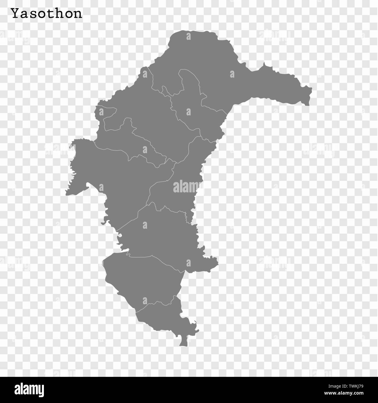 High Quality map of Yasothon is a province of Thailand, with borders of ...