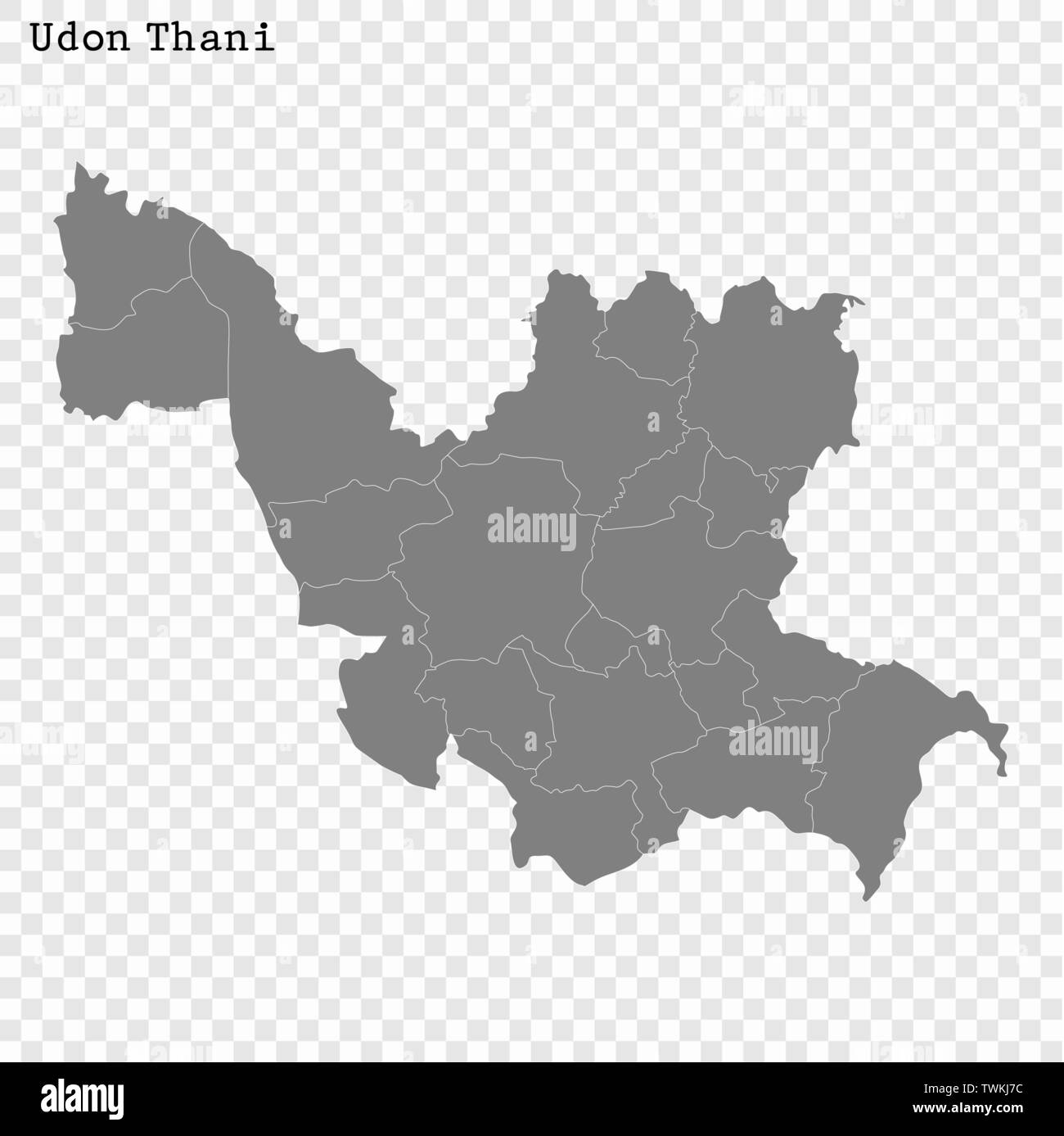 High Quality map of Udon Thani is a province of Thailand, with borders ...