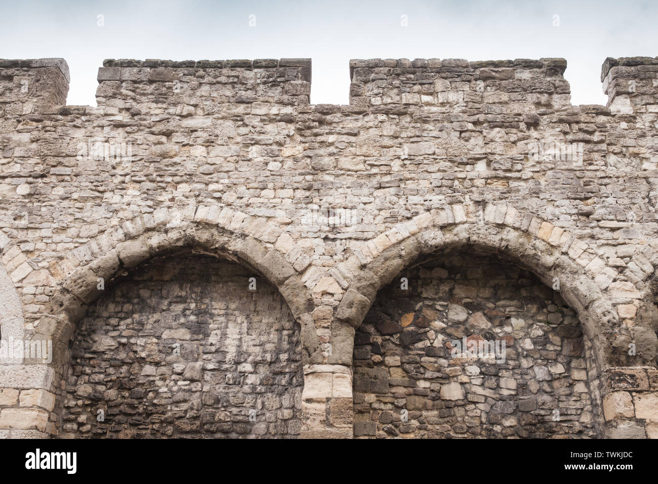 Old stone town walls of Southampton. It is a sequence of defensive ...