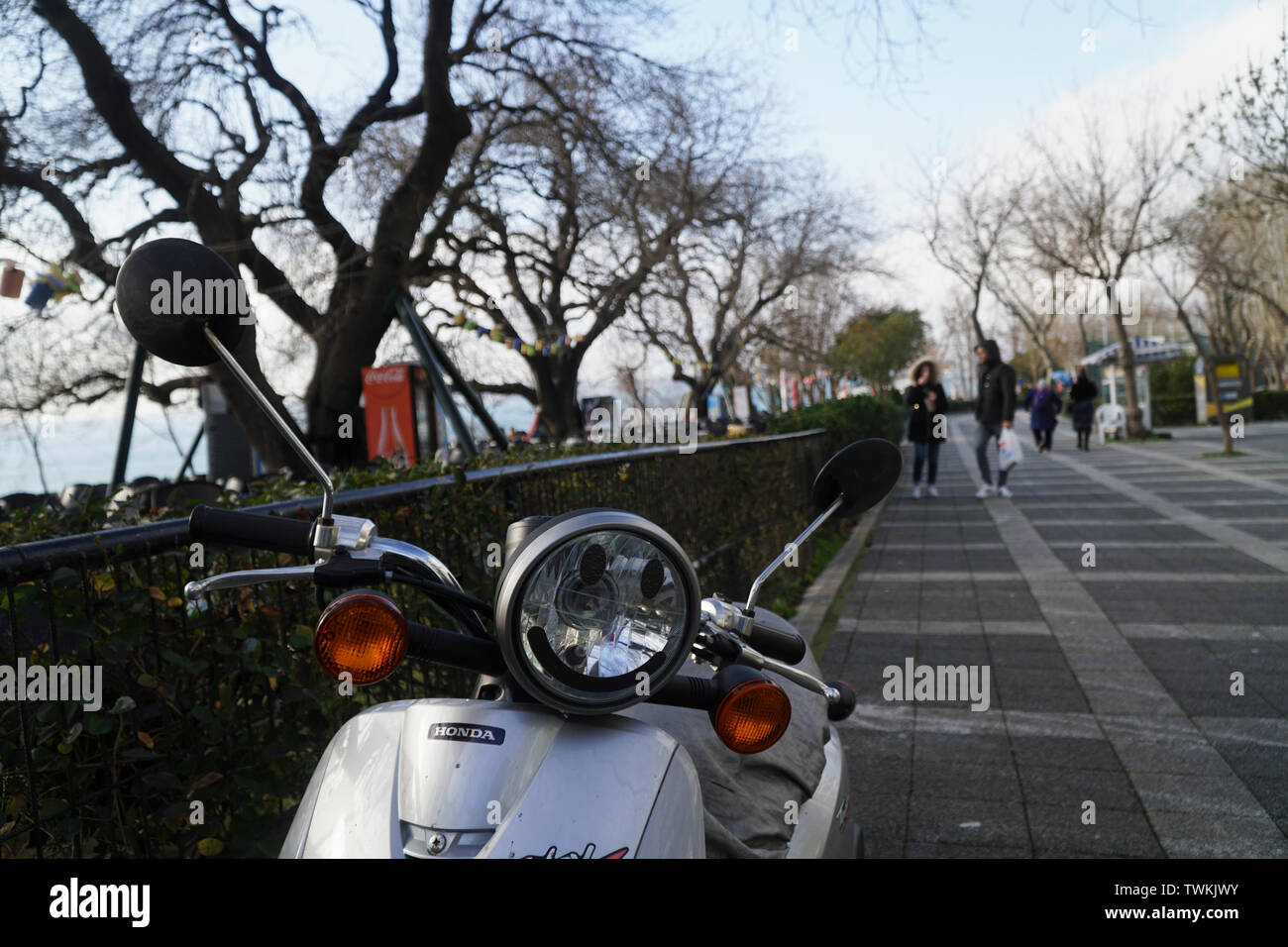 Istanbul, Turkey - February 16, 2019 : There is a Honda motor scooter ...