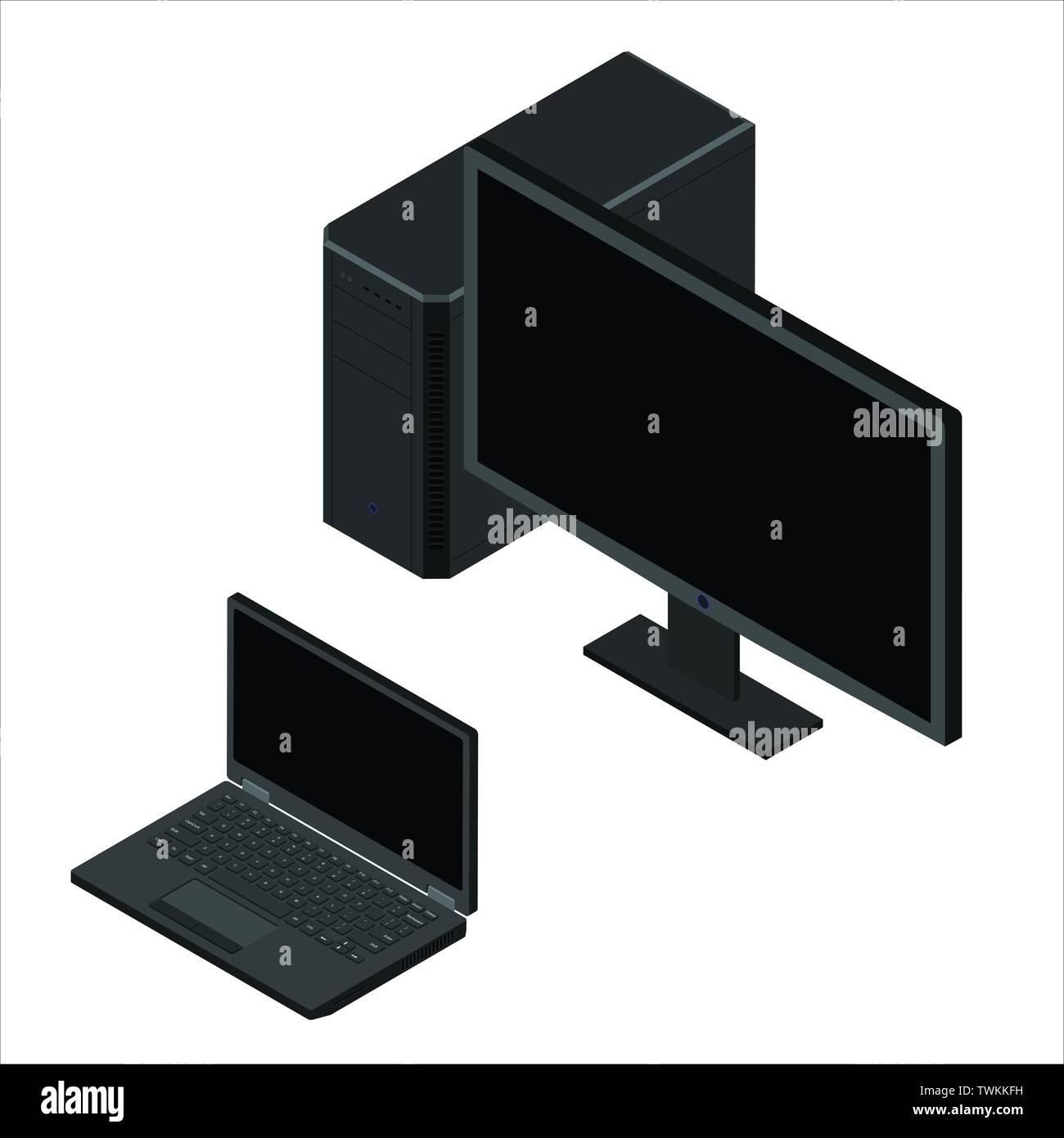 Set computer monitor, laptop and personal computer isometric view ...