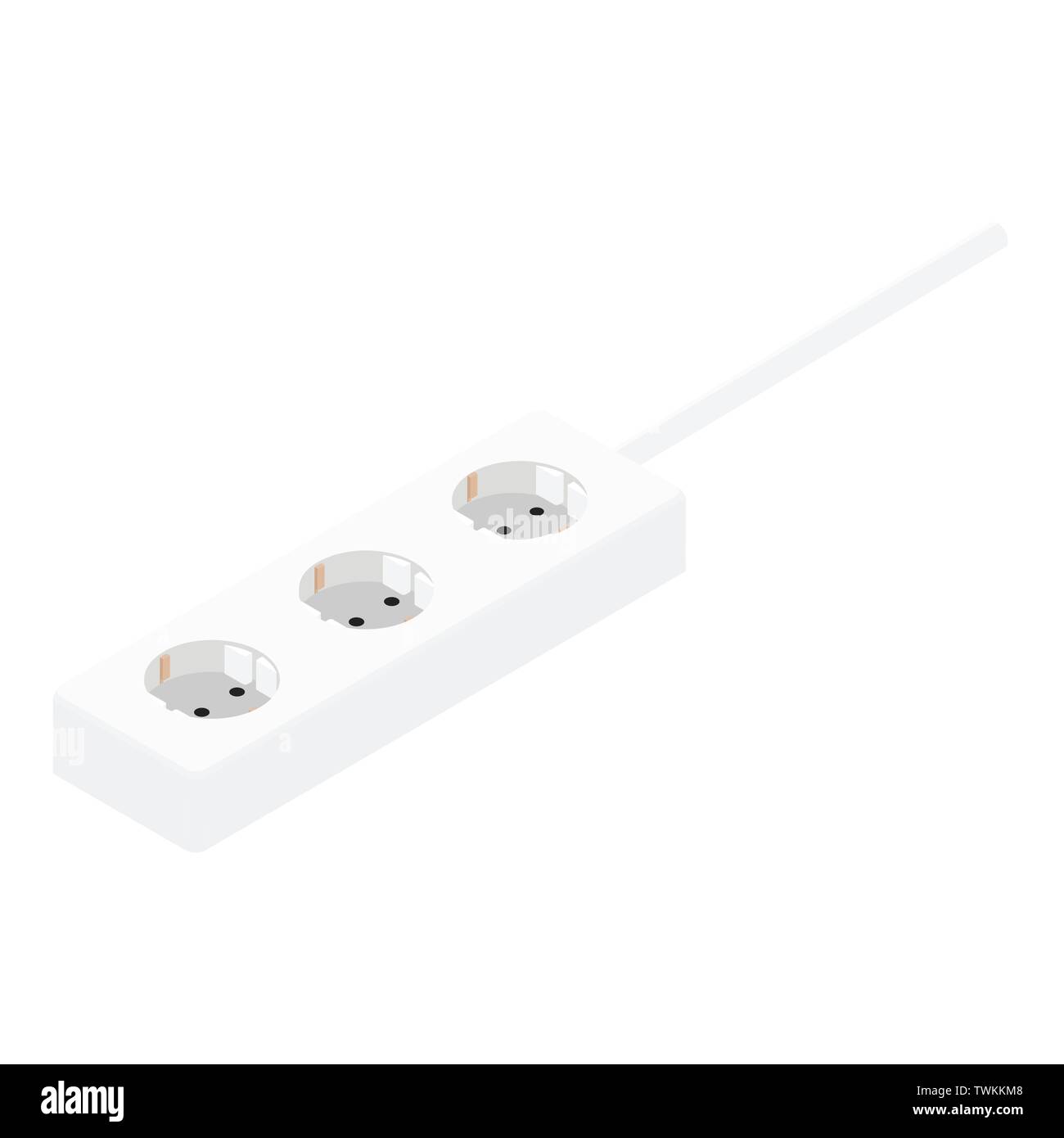 White electric extension cord isometric view isolated on white ...