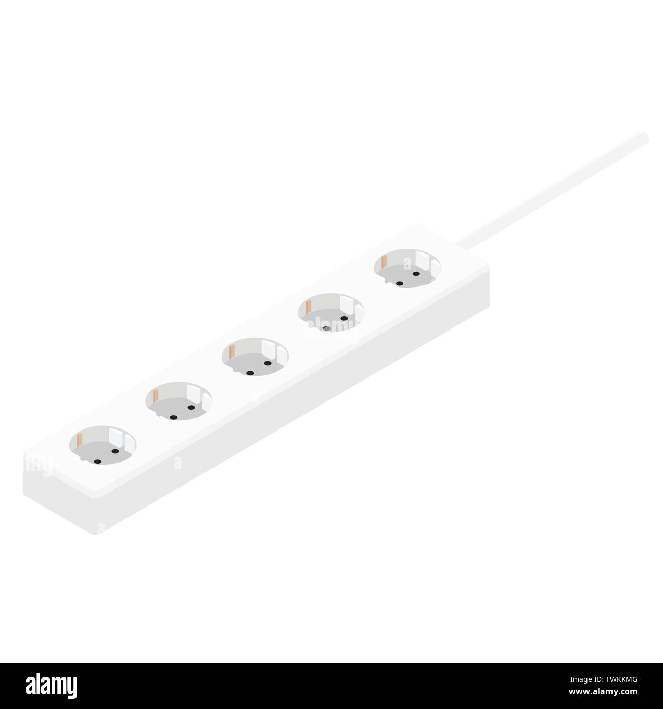 White electric extension cord isometric view isolated on white ...