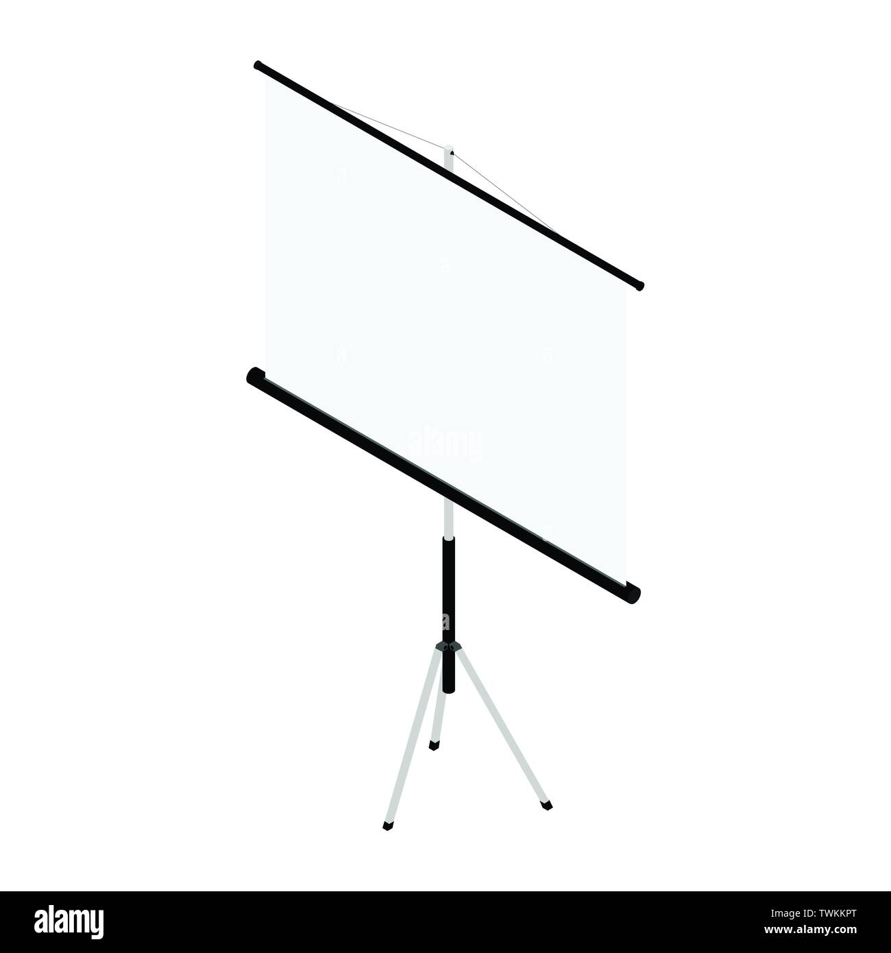 Blank white realistic projector screen. Projector screen isometric view ...