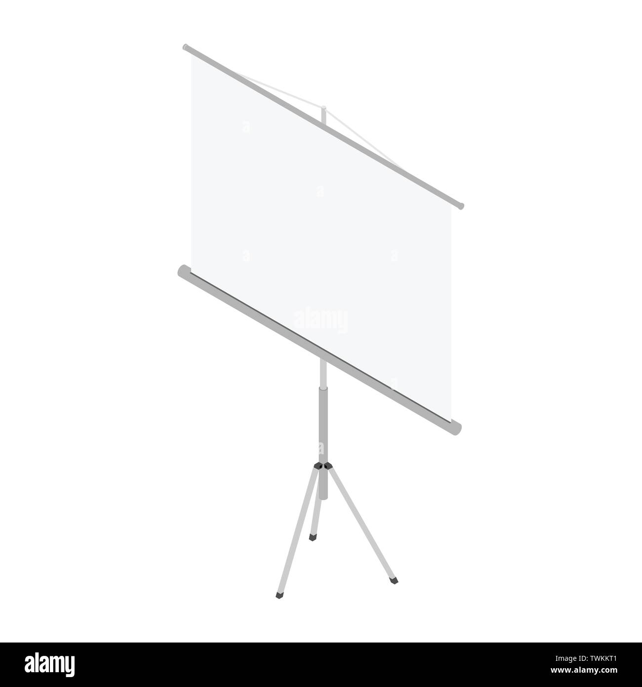 Blank white realistic projector screen. Projector screen isometric view ...