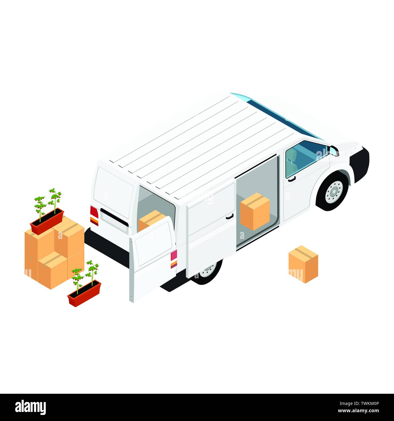 White realistic hi-detailed cargo van, minivan with boxes. Loading to ...