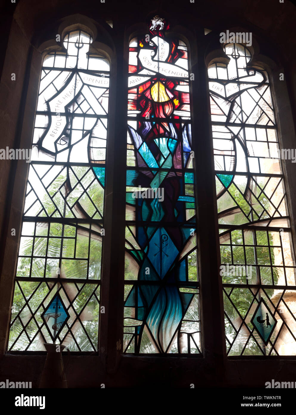 Baptism stained glass window by Derek Hunt, St. Giles Church, Medbourne ...