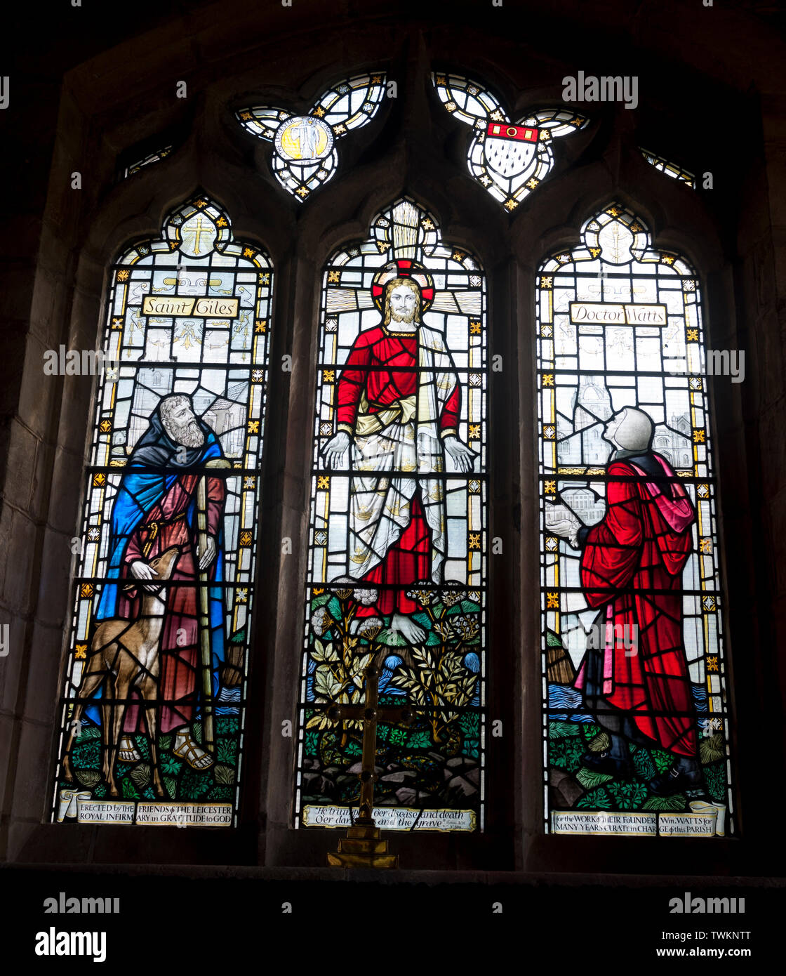 Saint Giles, Christ and Doctor Watts stained glass, St. Giles Church ...