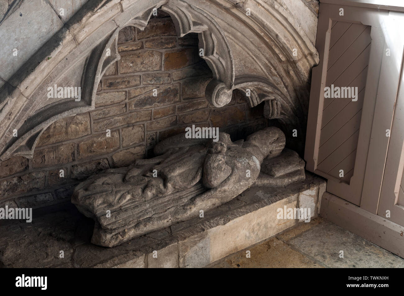 An old stone effigy in St. Giles Church, Medbourne, Leicestershire ...