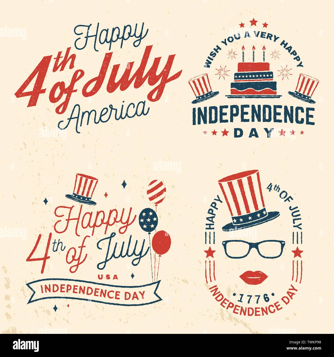 Set of Vintage 4th of july design in retro style. Fourth of July ...