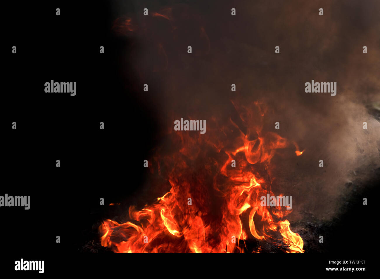 Fire flames on Abstract art black background, Burning red hot sparks ...